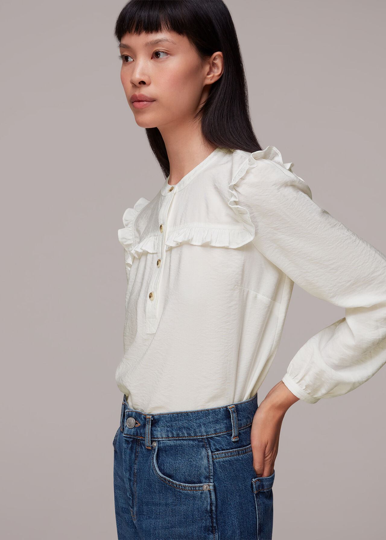 Ivory Xenia Yolk Frill Blouse | WHISTLES