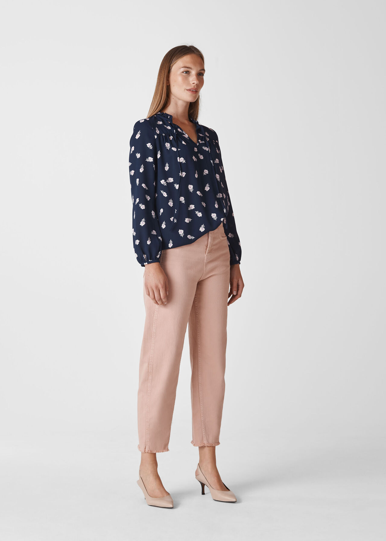 Navy/Multi Rowan Print Layla Blouse | WHISTLES | Whistles UK