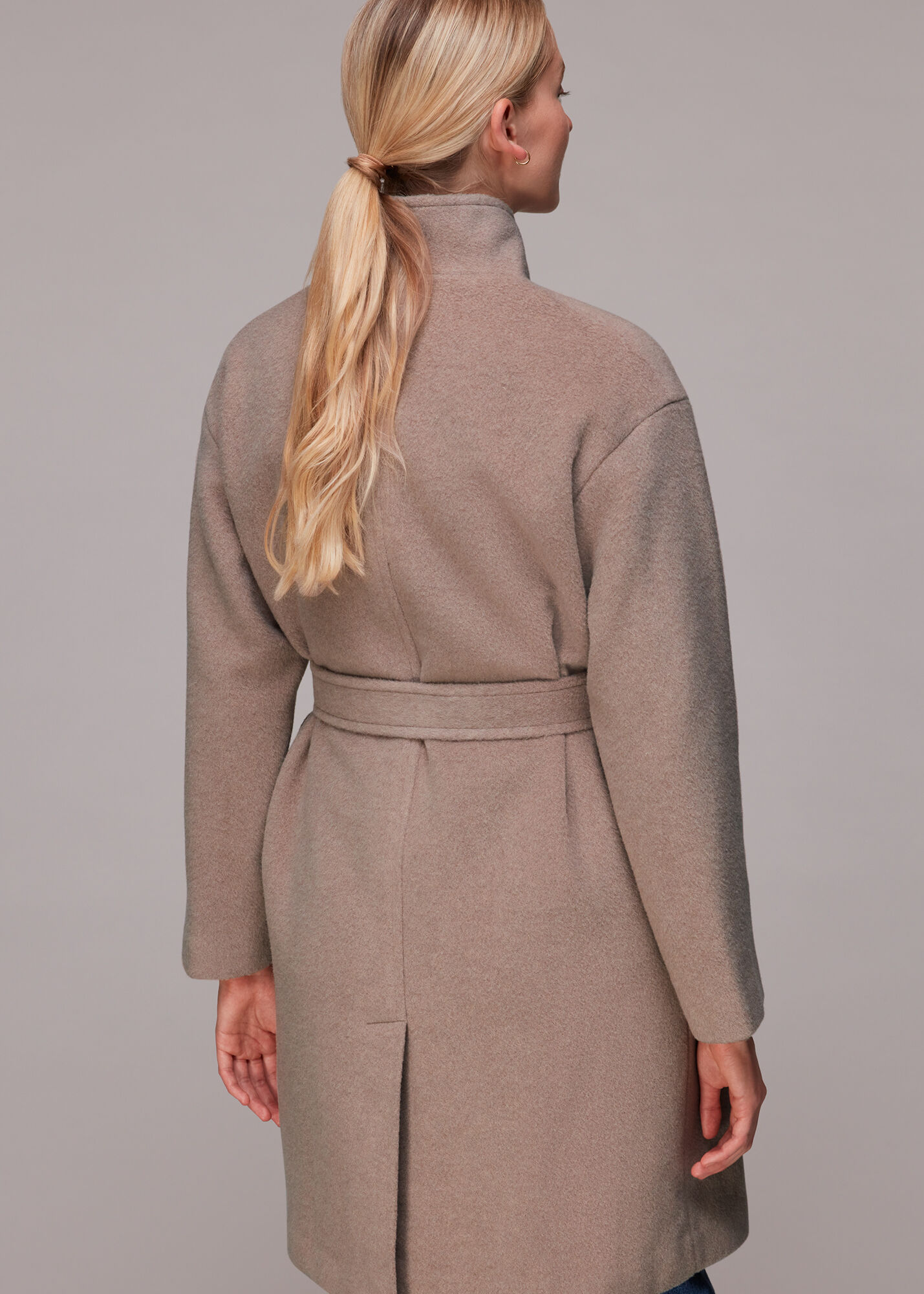 Oatmeal Clara Funnel Neck Wool Coat | WHISTLES | Whistles UK