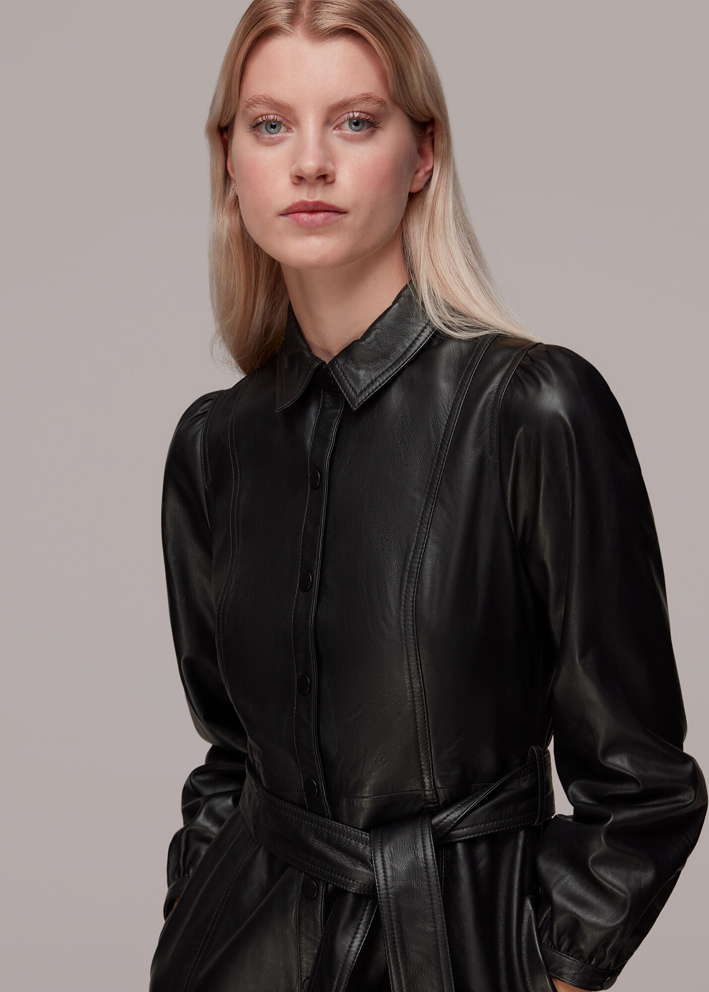 Black Phoebe Short Leather Dress | WHISTLES | Whistles UK