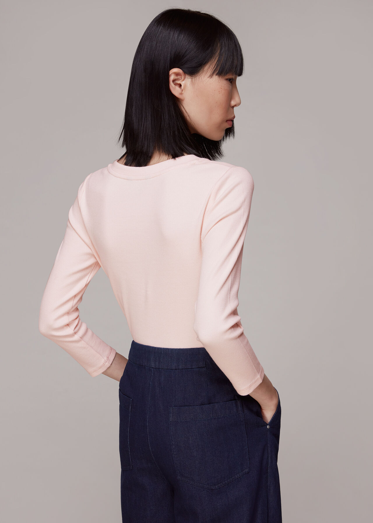 Pale Pink Paiton Ribbed Button Front Top | WHISTLES | Whistles