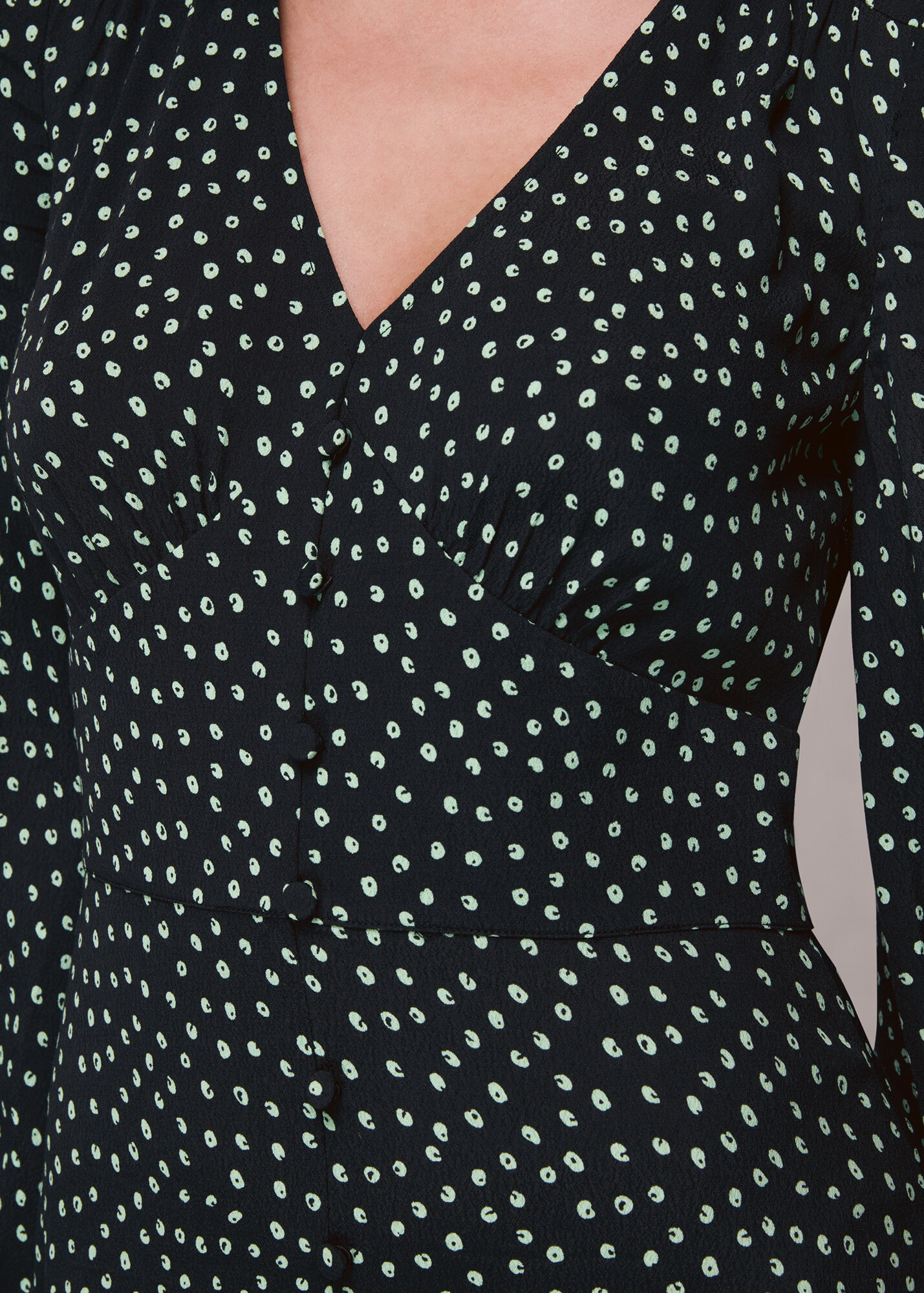 Black/Multi Stamp Spot Print Midi Dress | WHISTLES | Whistles UK