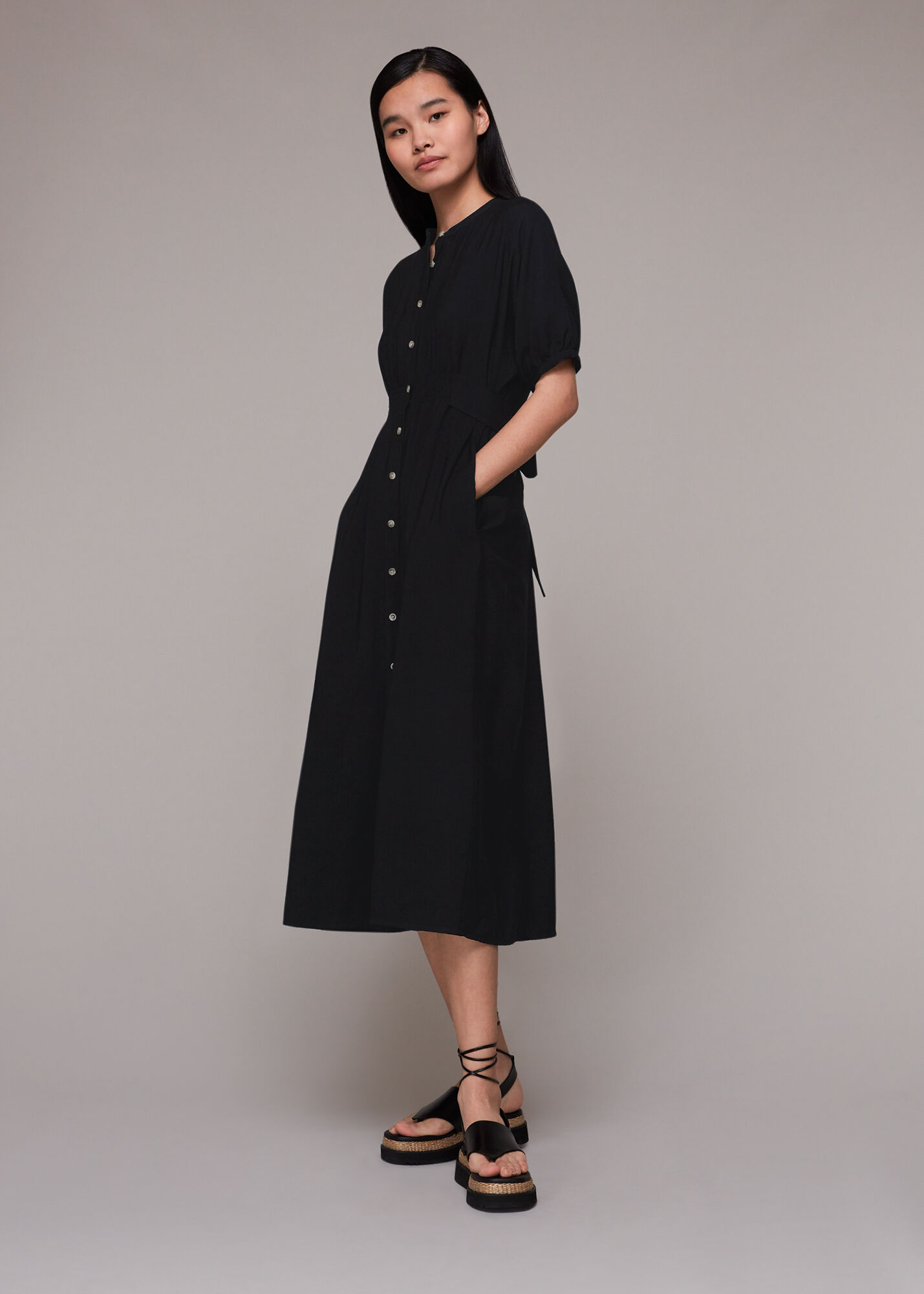 Black Amber Midi Dress | WHISTLES | Whistles UK