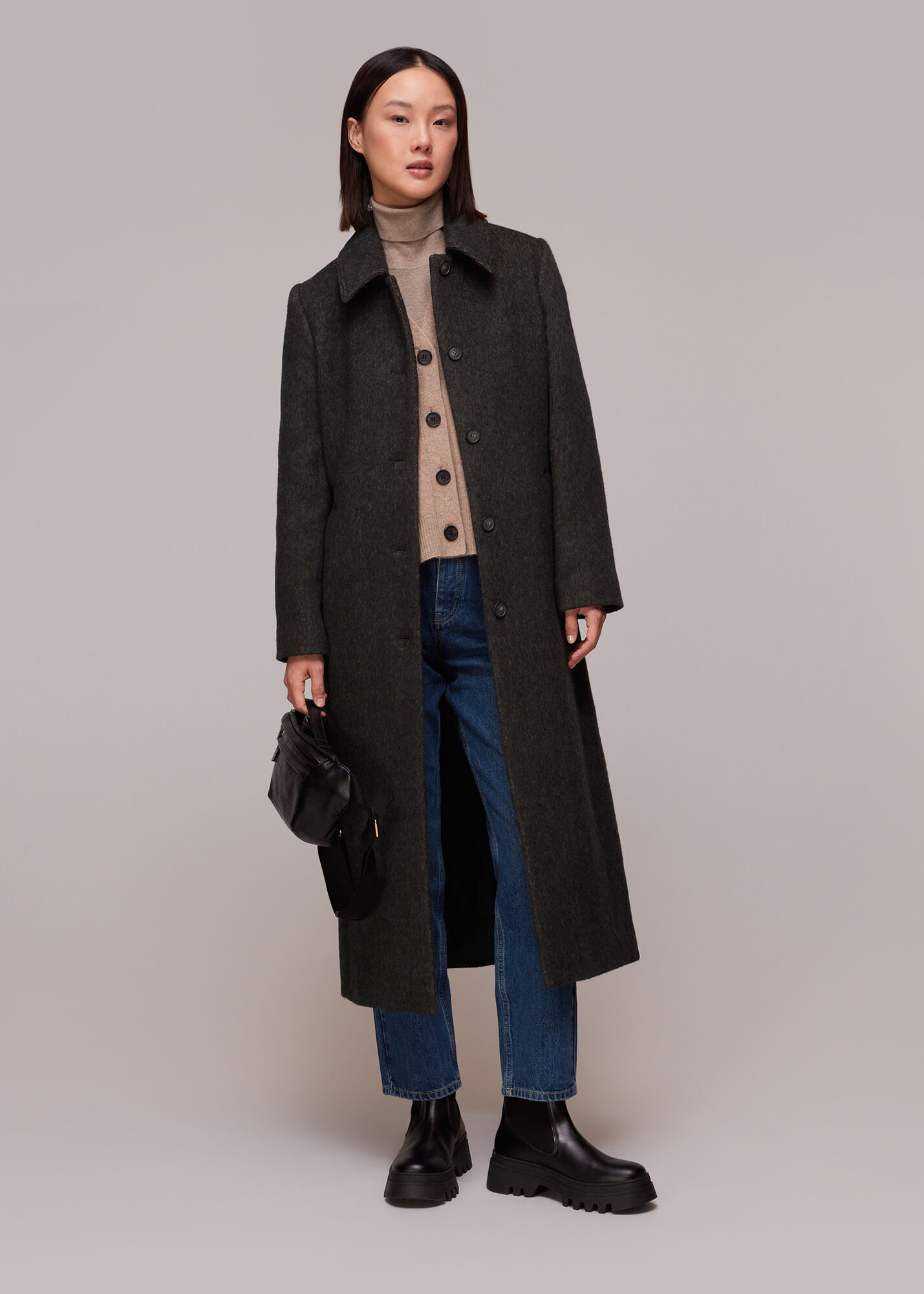 Brown Wool Blend Textured Coat | WHISTLES | Whistles UK