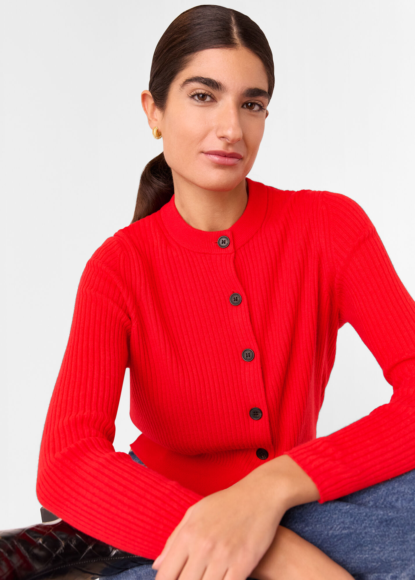Red Jasmine Ribbed Cardigan | WHISTLES | Whistles UK