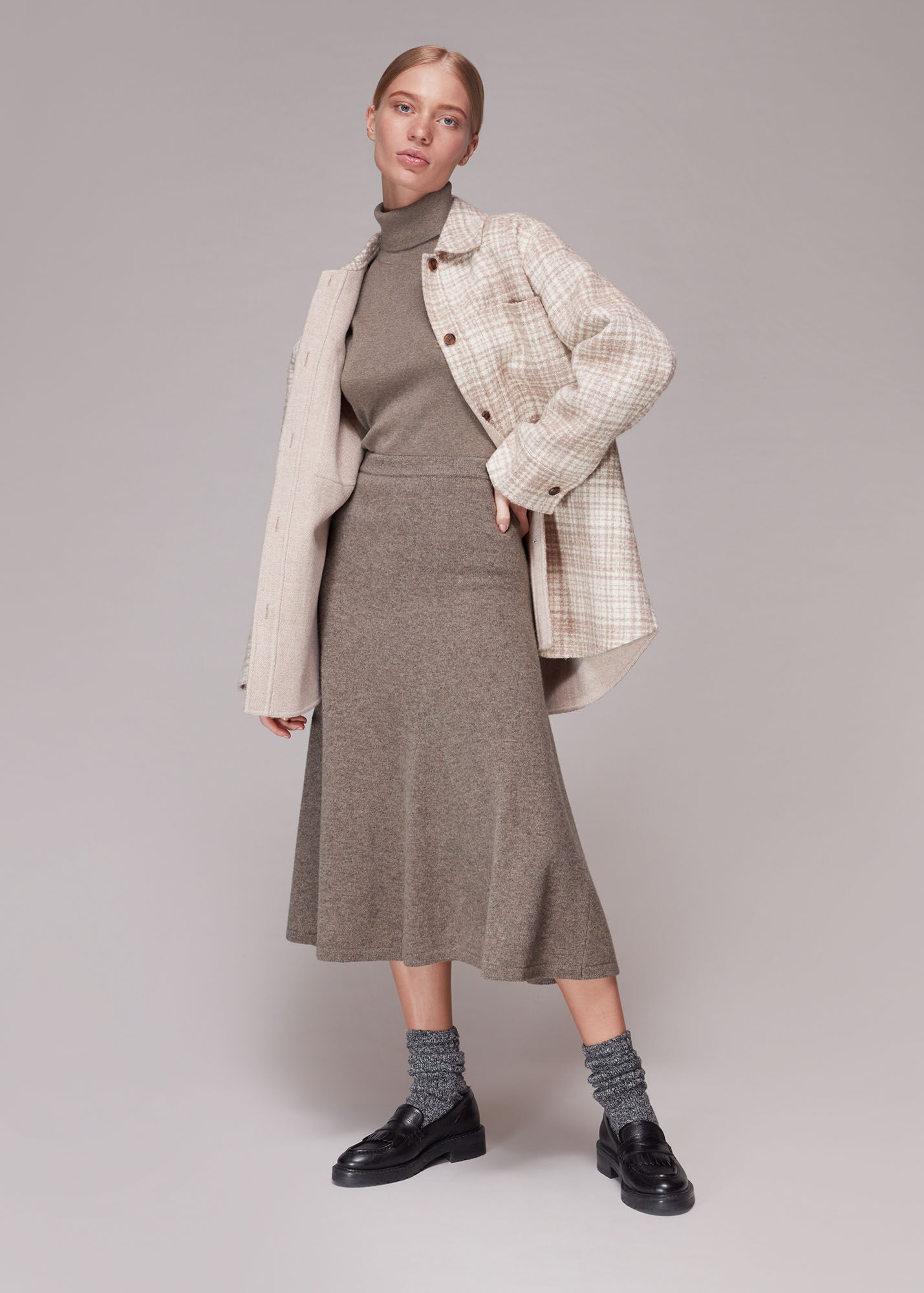 Oatmeal Flare Detail Knitted Skirt | WHISTLES | Whistles UK