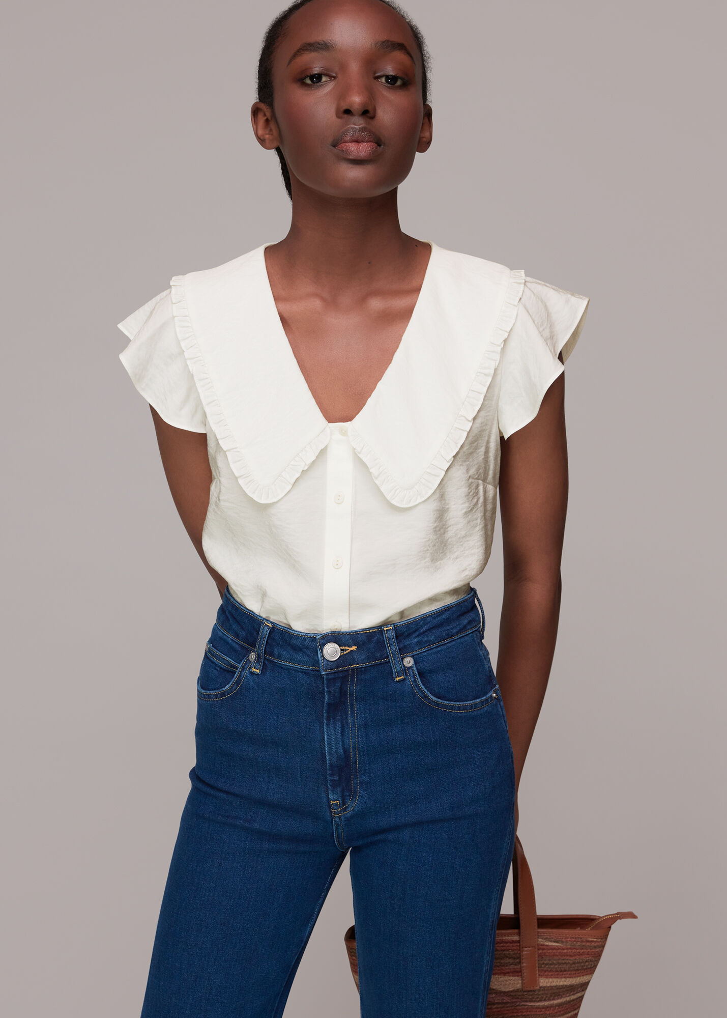 White Short Sleeve Top With Lace Trimmed Collar | Whistles | Whistles UK