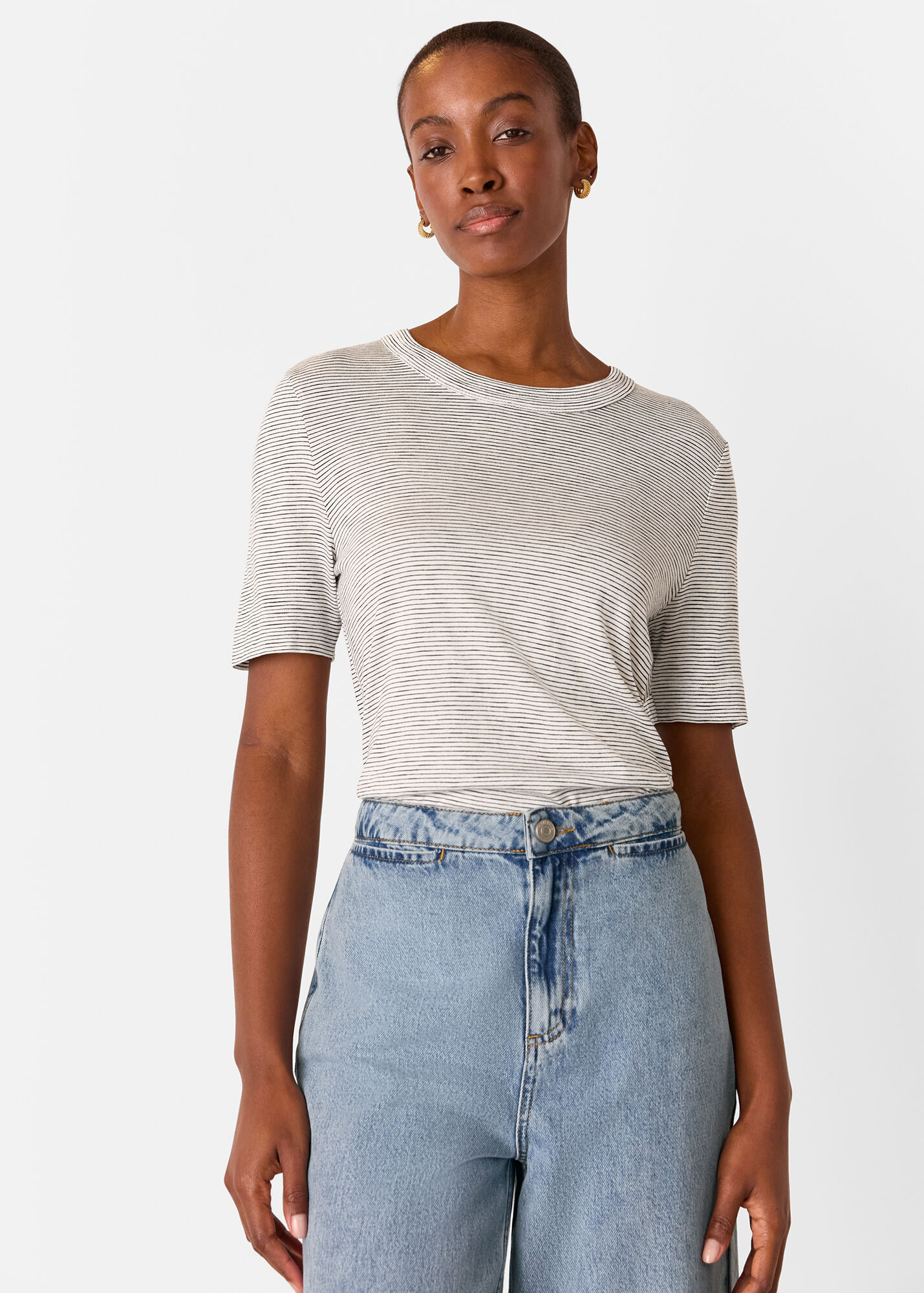 Multicolour Rosa Double Trim Stripe Tshirt | WHISTLES | Whistles AU