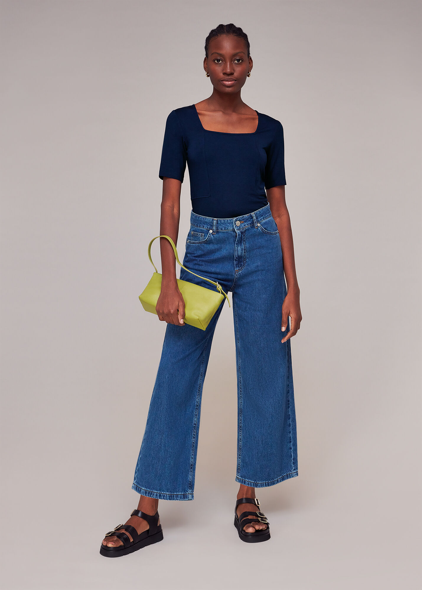 Navy Square Neck T-Shirt | WHISTLES | Whistles UK