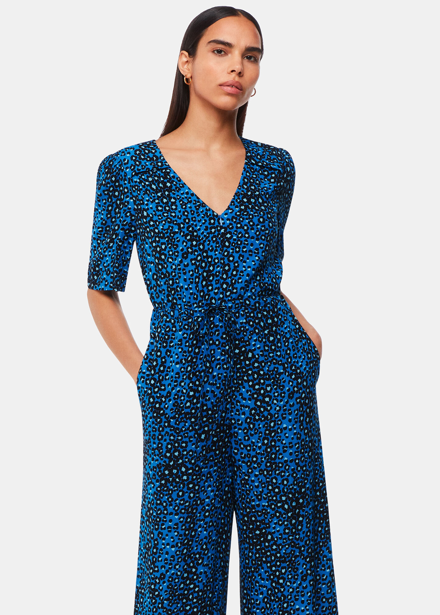 Blue Leopard Print Zip Front Jumpsuit | Whistles UK | Whistles UK