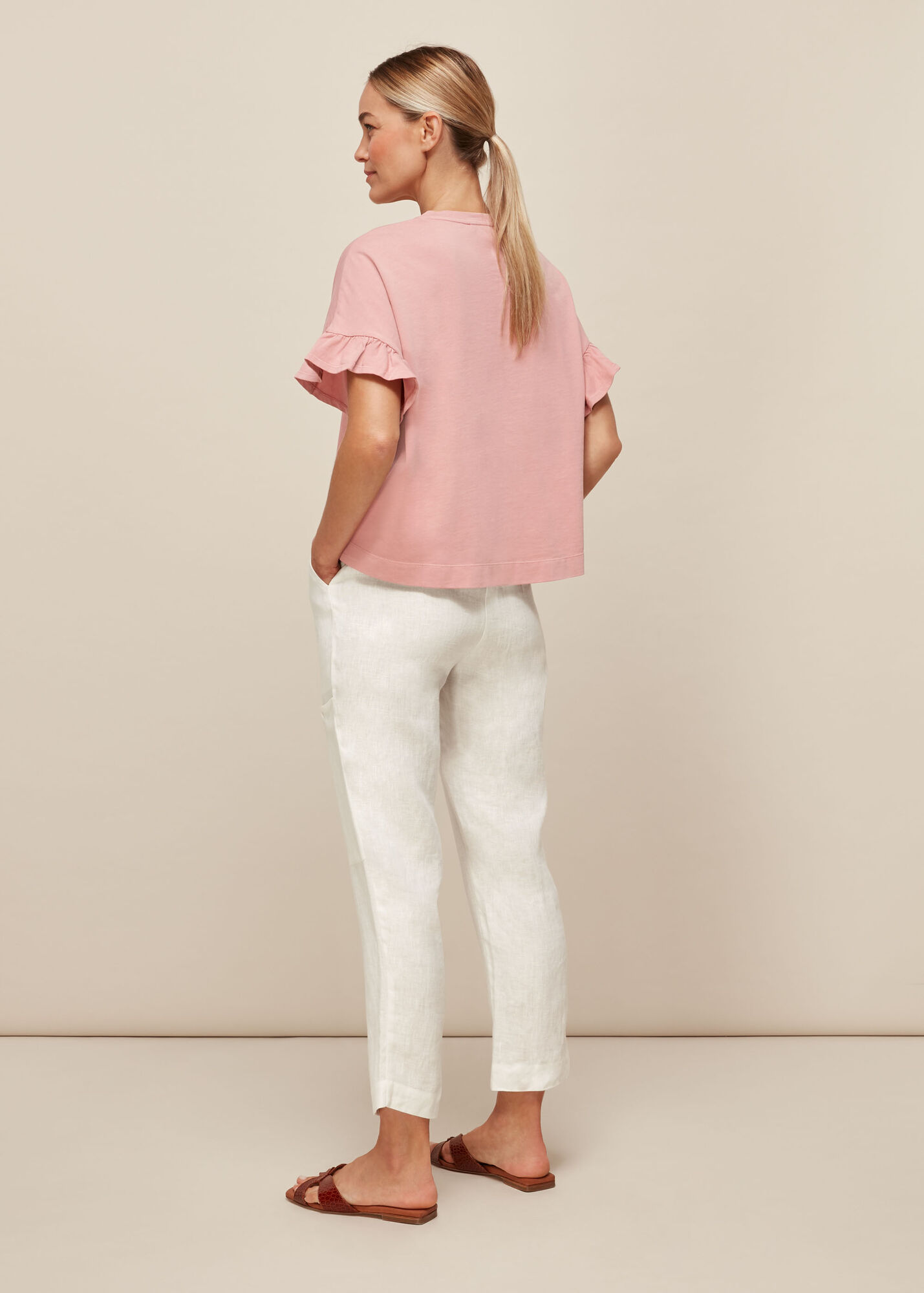 Pale Pink Cotton Frill Tshirt | WHISTLES | Whistles US