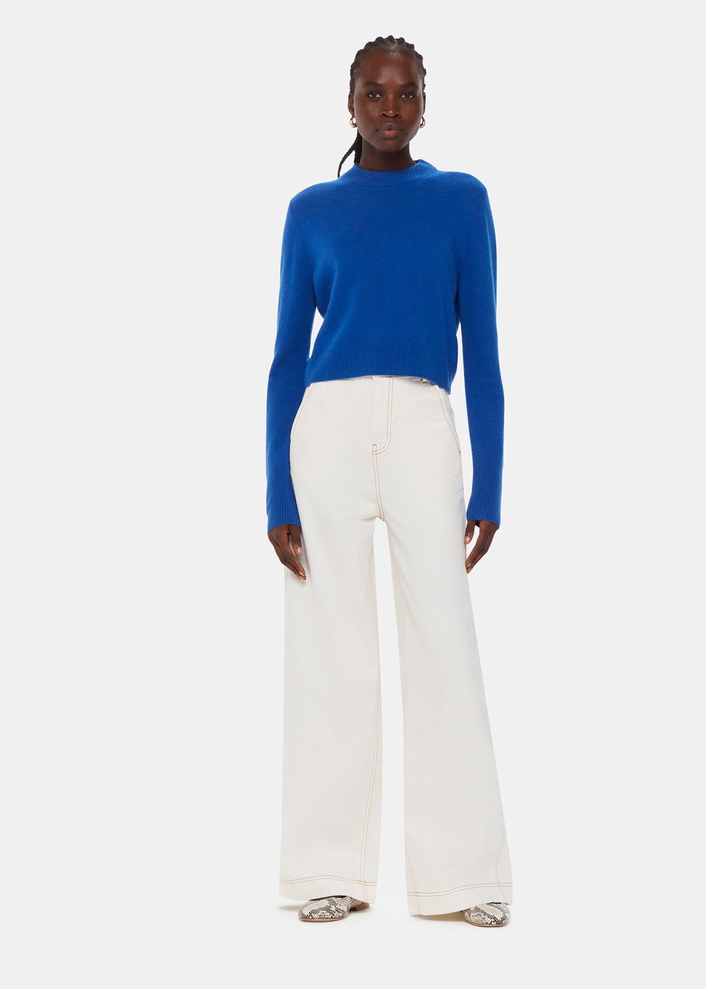 Cobalt Blue Wool Cropped Sweater | WHISTLES | Whistles UK