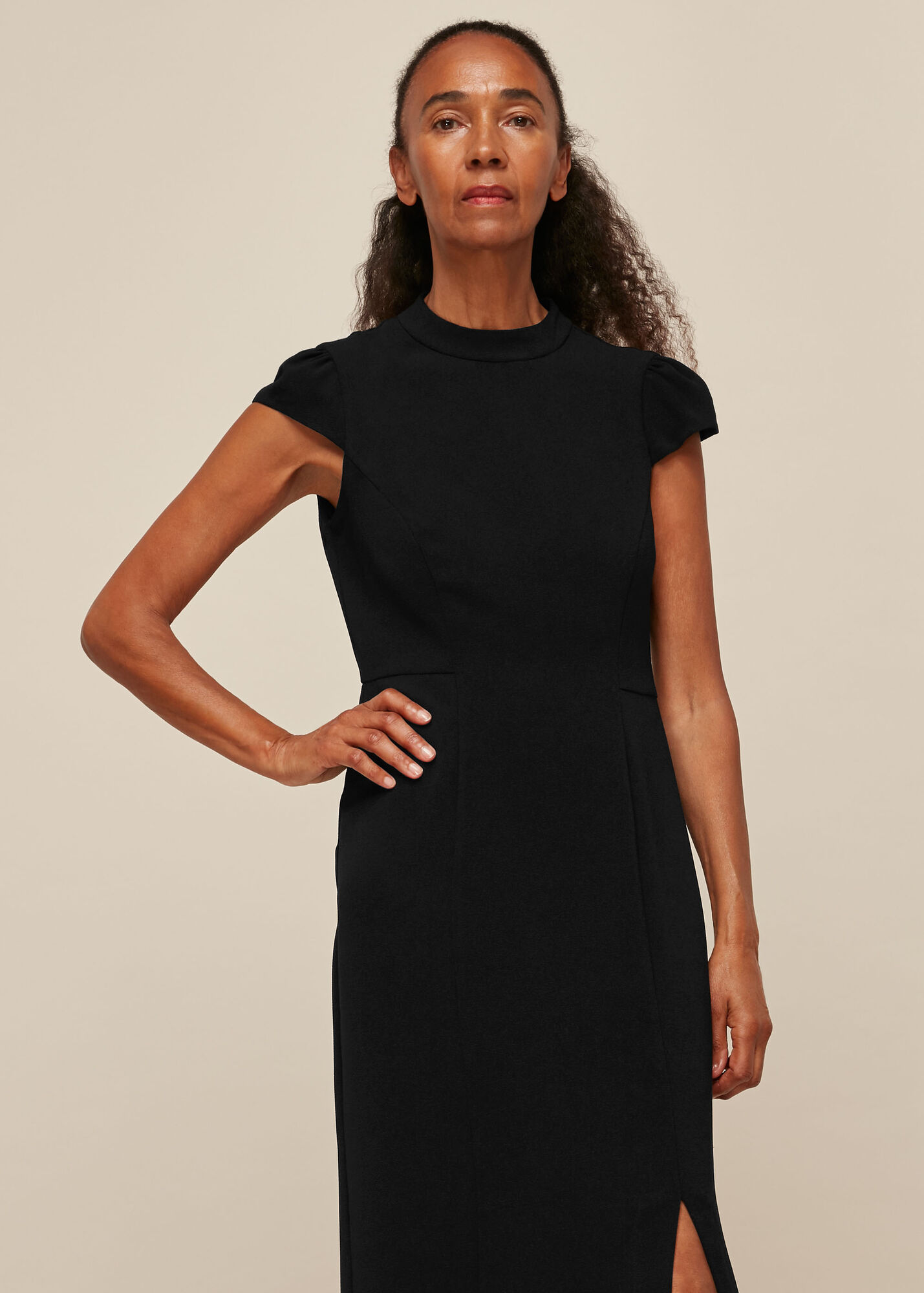 Black High Neck Textured Dress | WHISTLES | Whistles UK