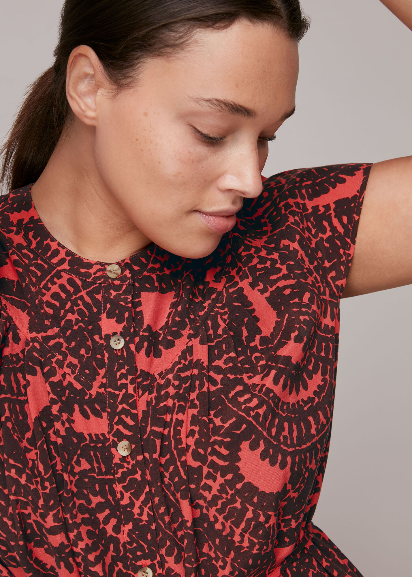 Red/Multi Scallop Print Trapeze Dress | WHISTLES | Whistles UK