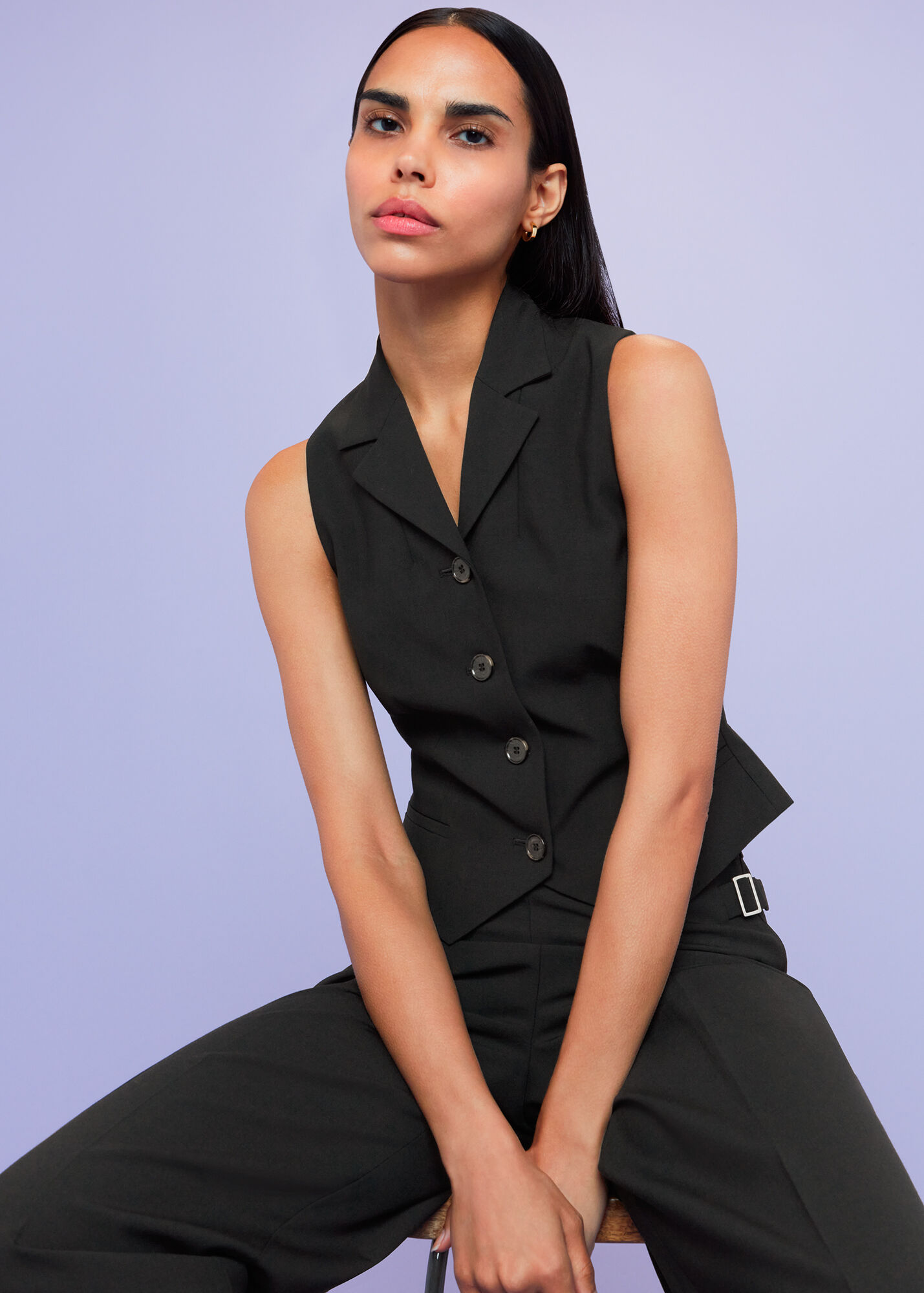 Black Sia Wool Blend Waistcoat | WHISTLES | Whistles UK