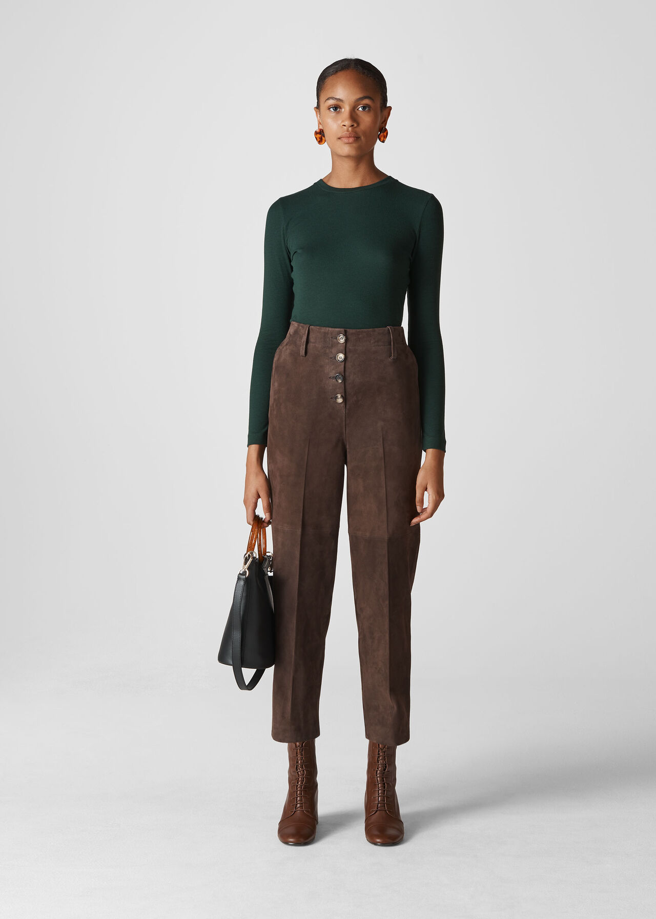 Dark Green Essential Crew Neck Top | WHISTLES