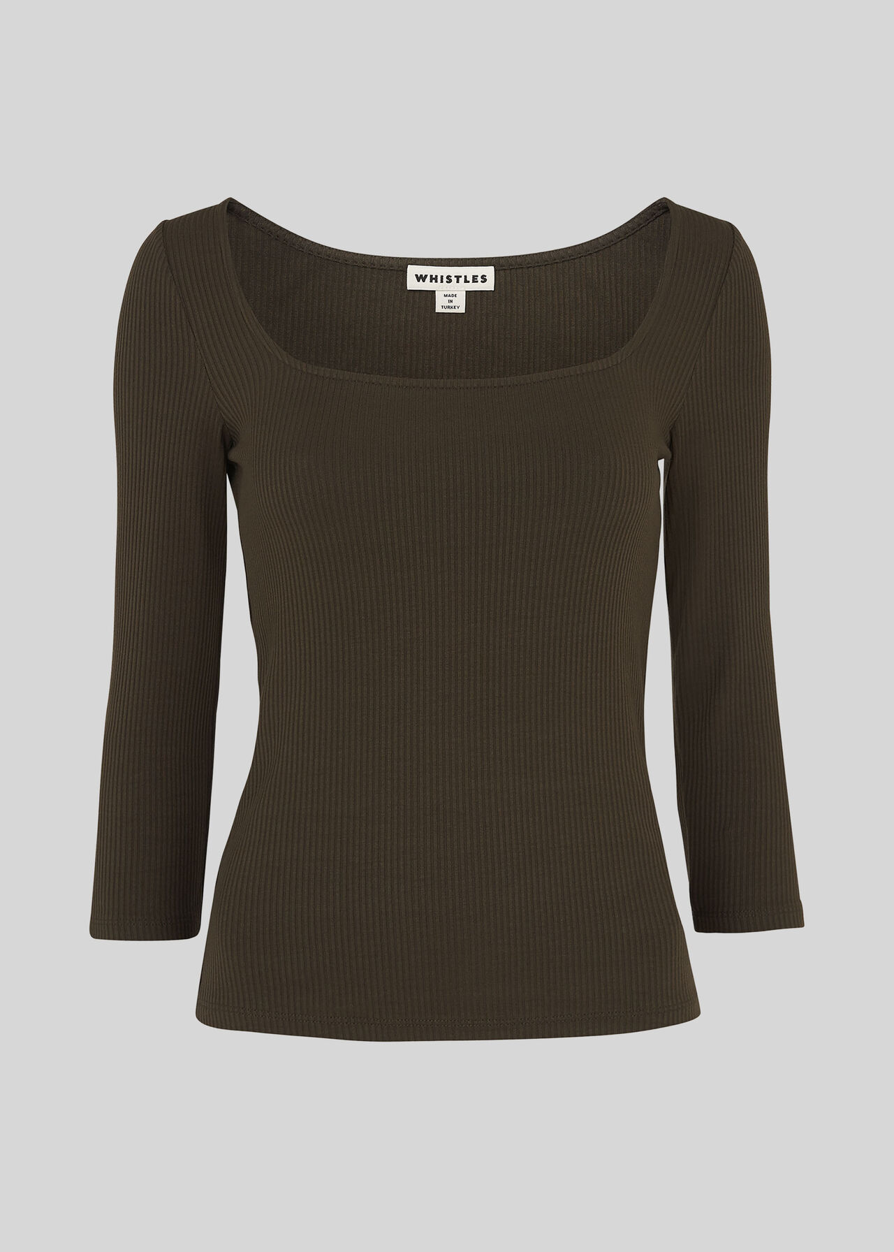 Khaki Square Neck Ribbed Top | WHISTLES | Whistles US