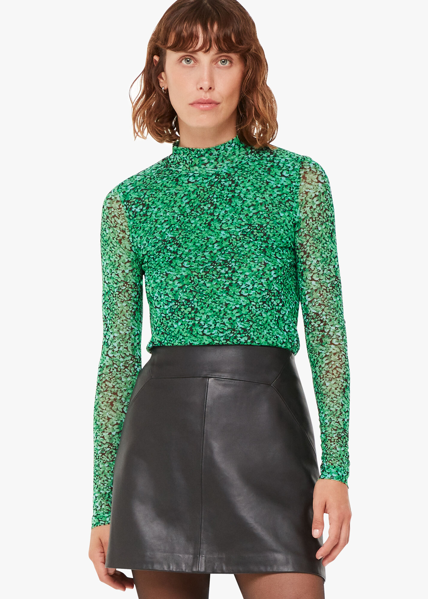 Green/Multi Dappled Floral Mesh Top | WHISTLES | Whistles UK