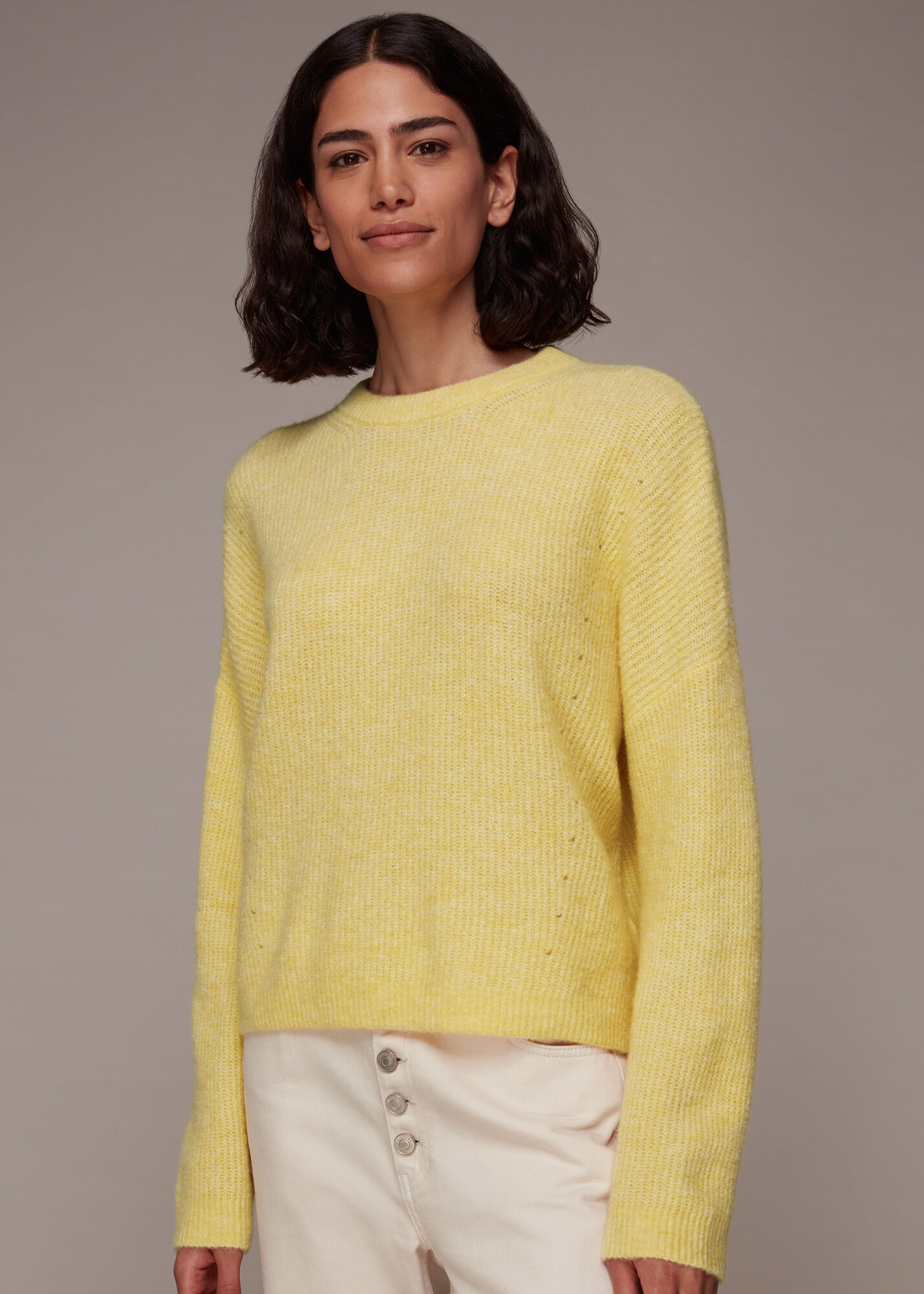Yellow Ribbed Crew Neck Jumper | WHISTLES | Whistles UK