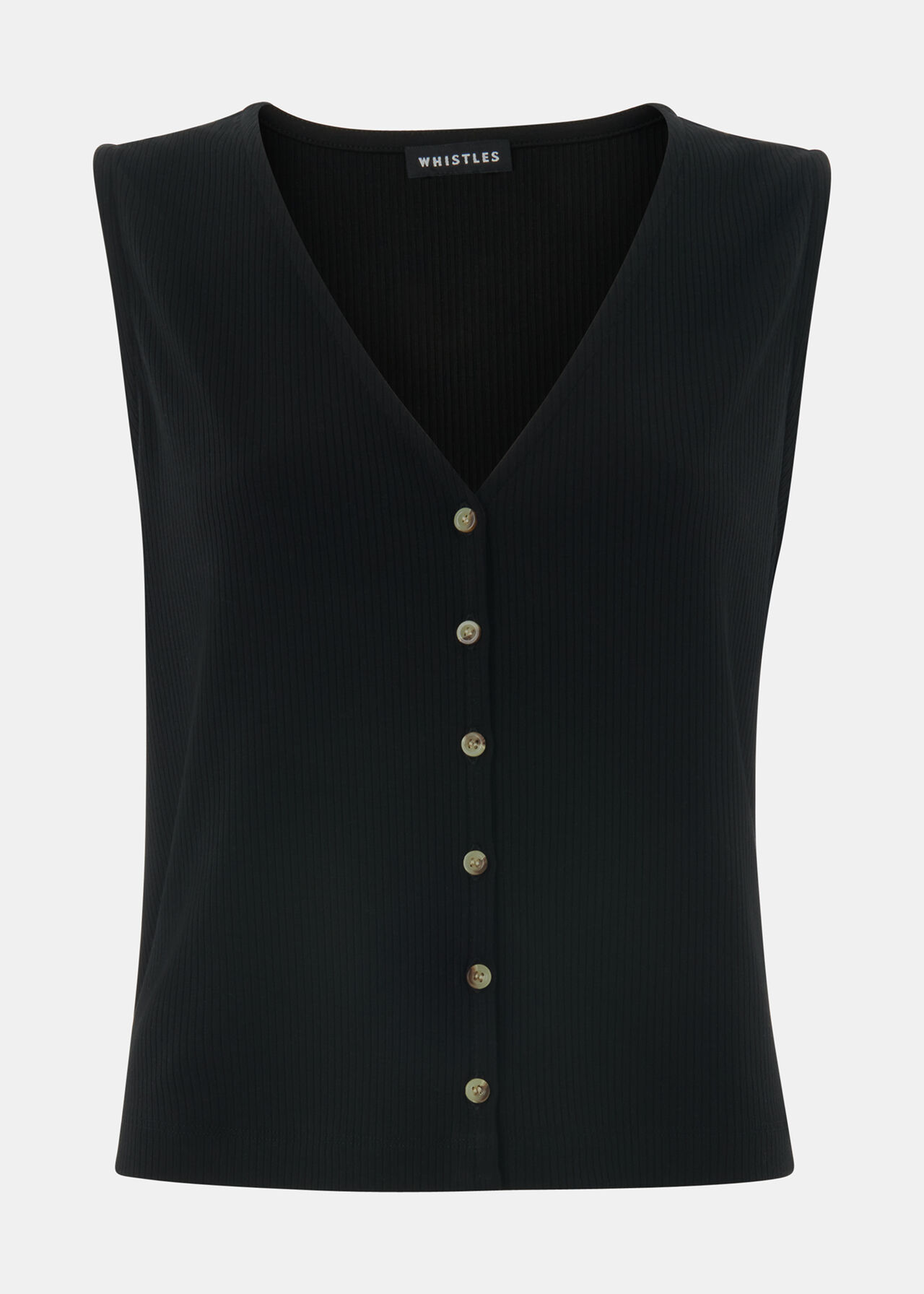 Black Button Front Rib Tank | WHISTLES | Whistles US