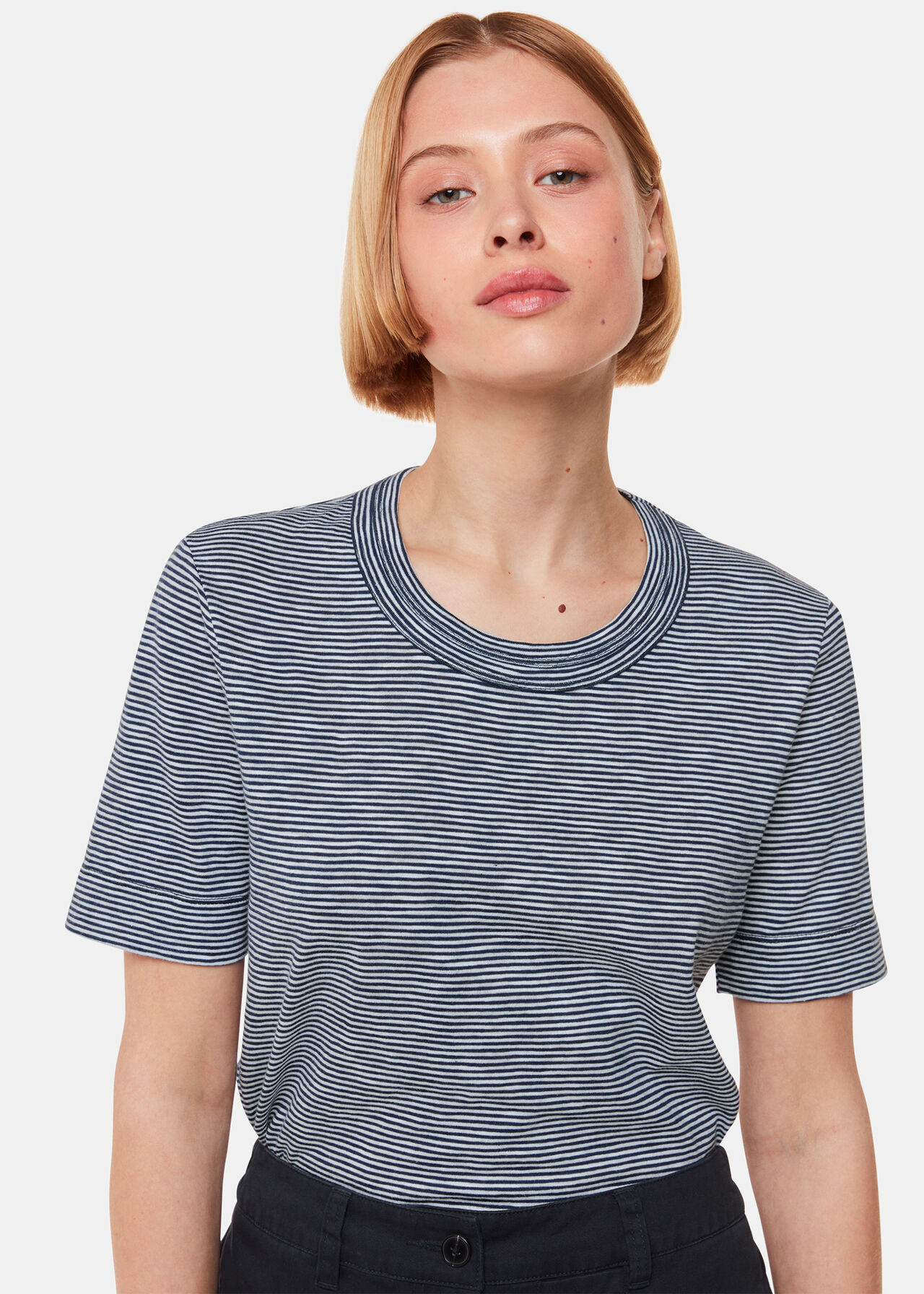 Navy/Multi Rosa Double Trim Stripe Tshirt | WHISTLES