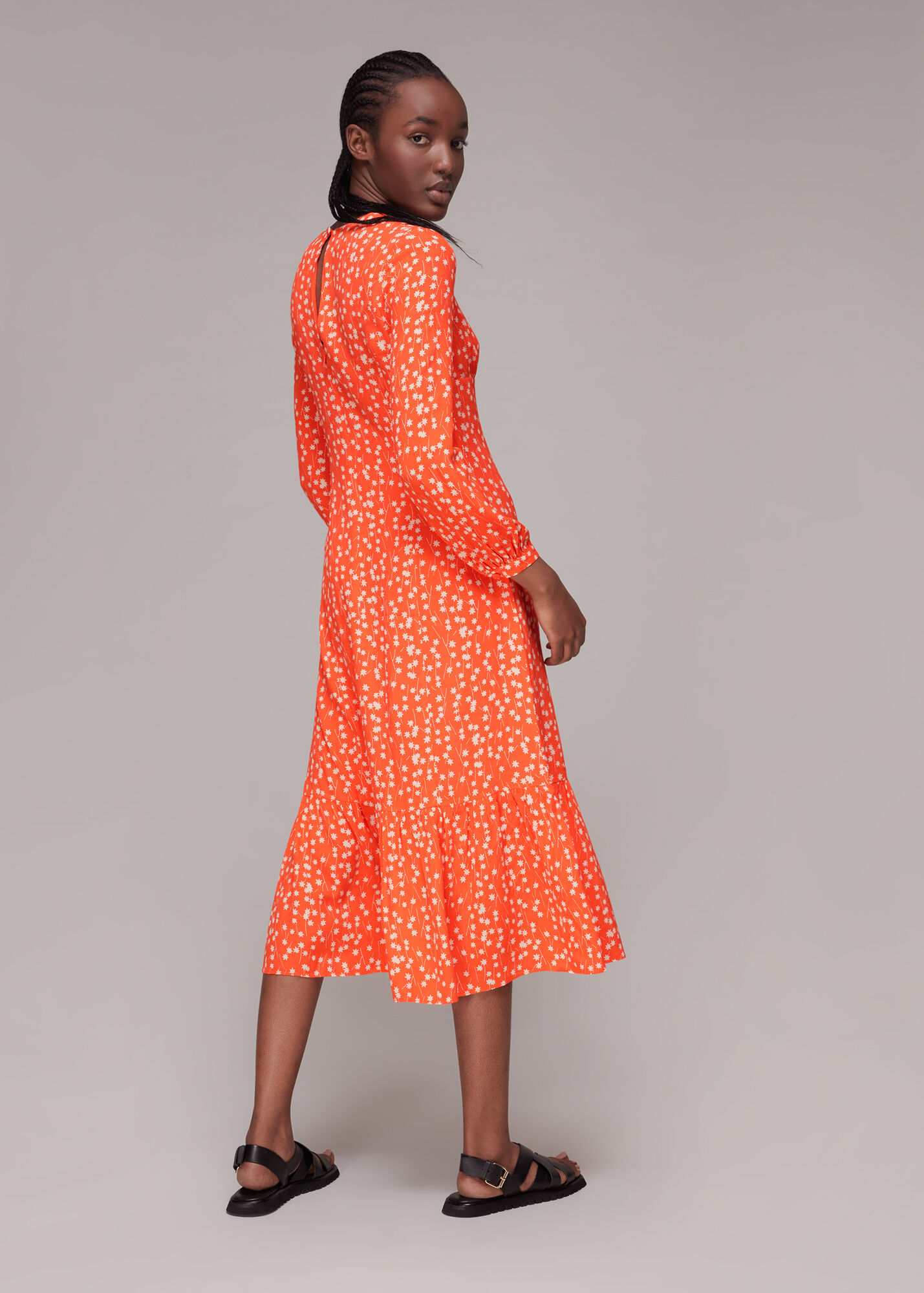 Orange/Multi Shooting Star Print Midi Dress | WHISTLES | Whistles UK