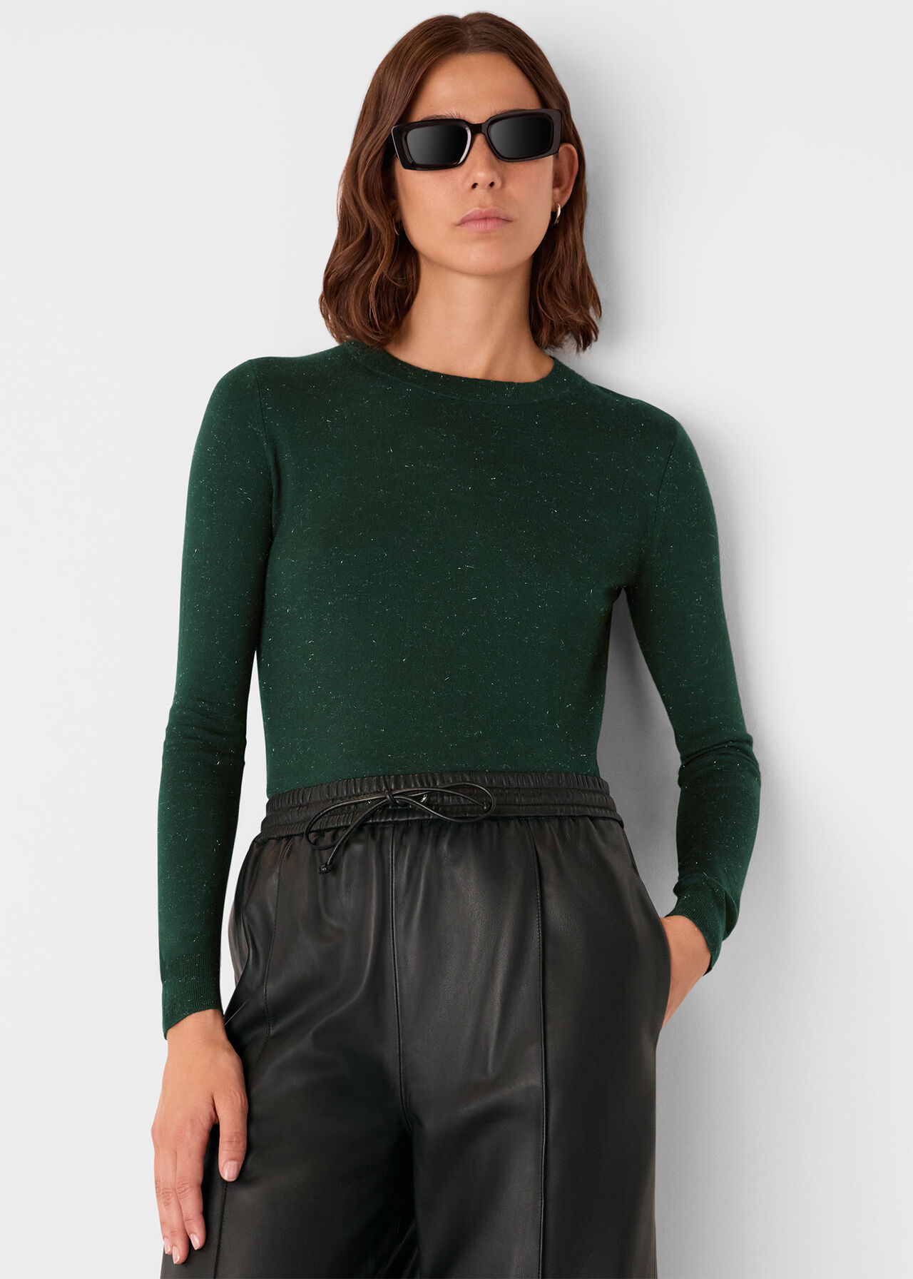 Dark Green Annie Sparkle Crew Neck | WHISTLES | Whistles UK