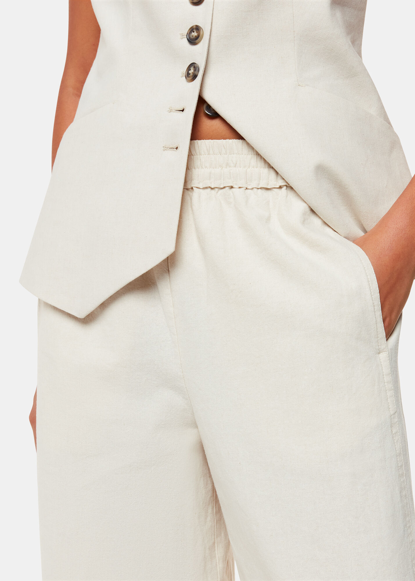 Oatmeal Lindsey Linen Blend Trouser | WHISTLES | Whistles UK