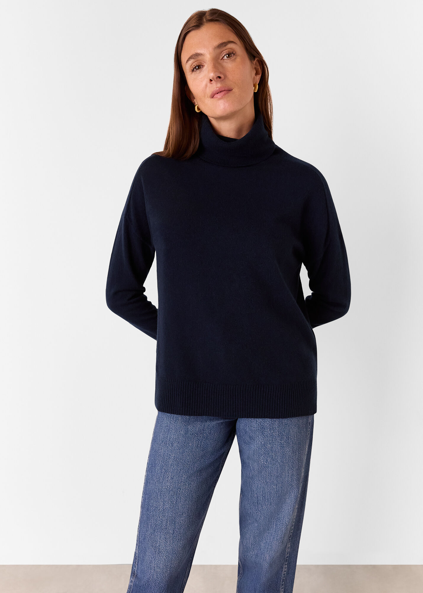 Navy Cashmere Roll Neck Jumper | WHISTLES