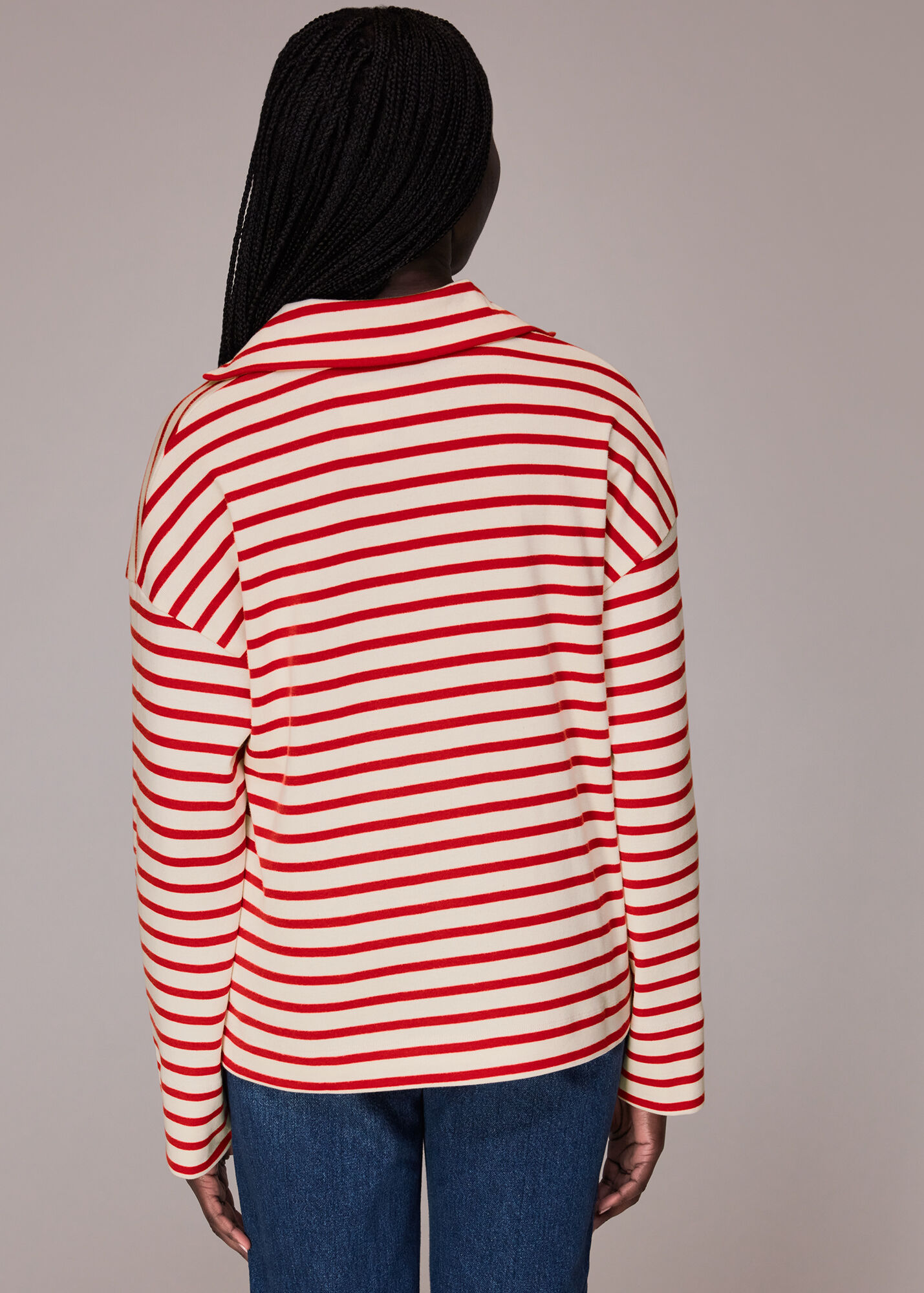 Red/Multi Breton Jersey Shirt | WHISTLES | Whistles UK