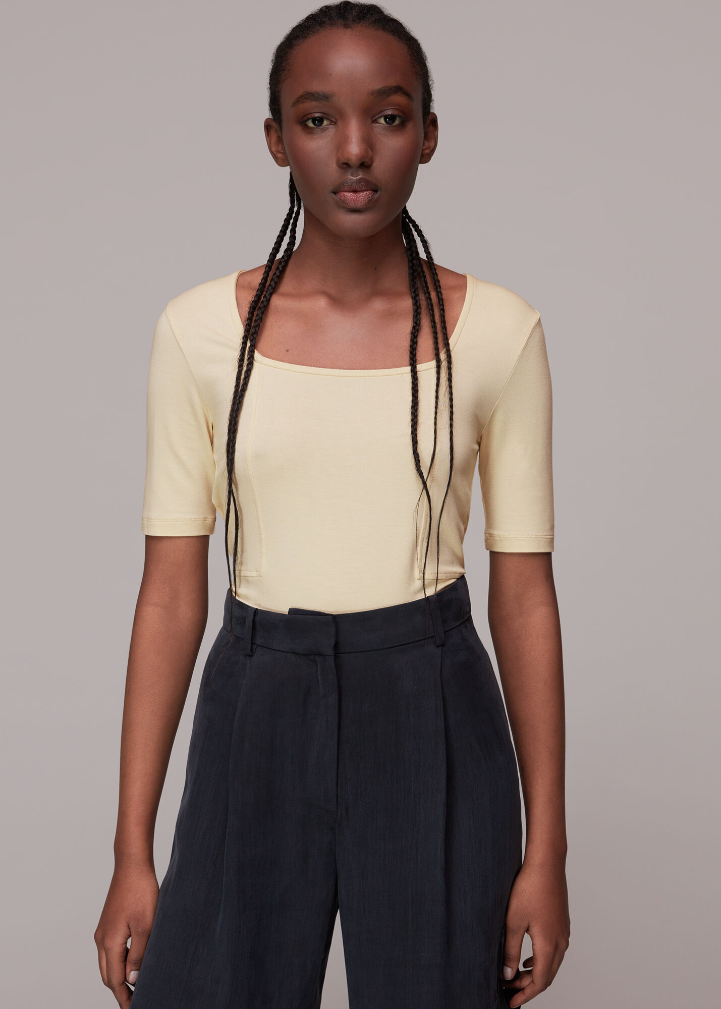 Stone Square Neck T-Shirt | WHISTLES | Whistles UK