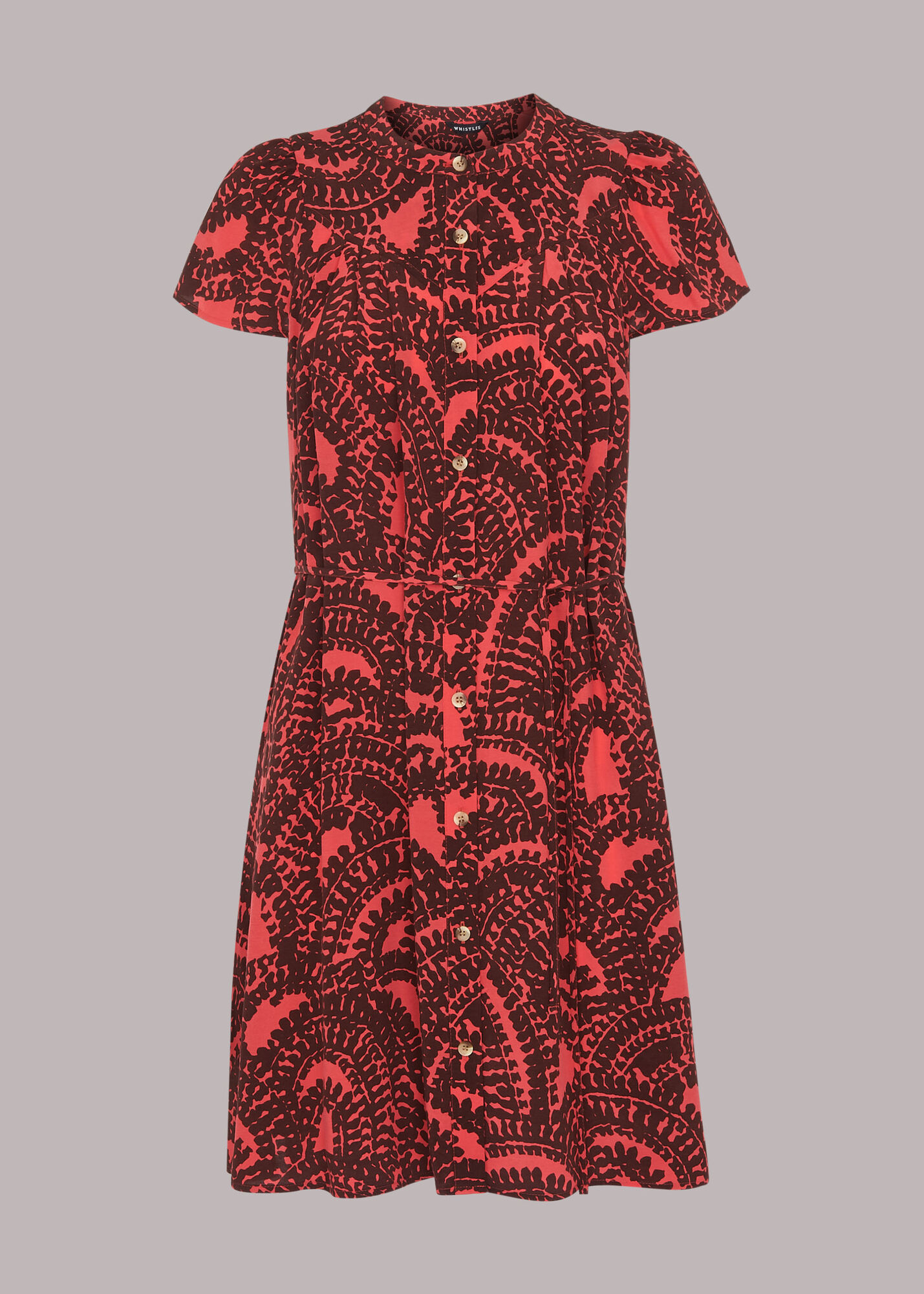 Red/Multi Scallop Print Trapeze Dress | WHISTLES | Whistles UK