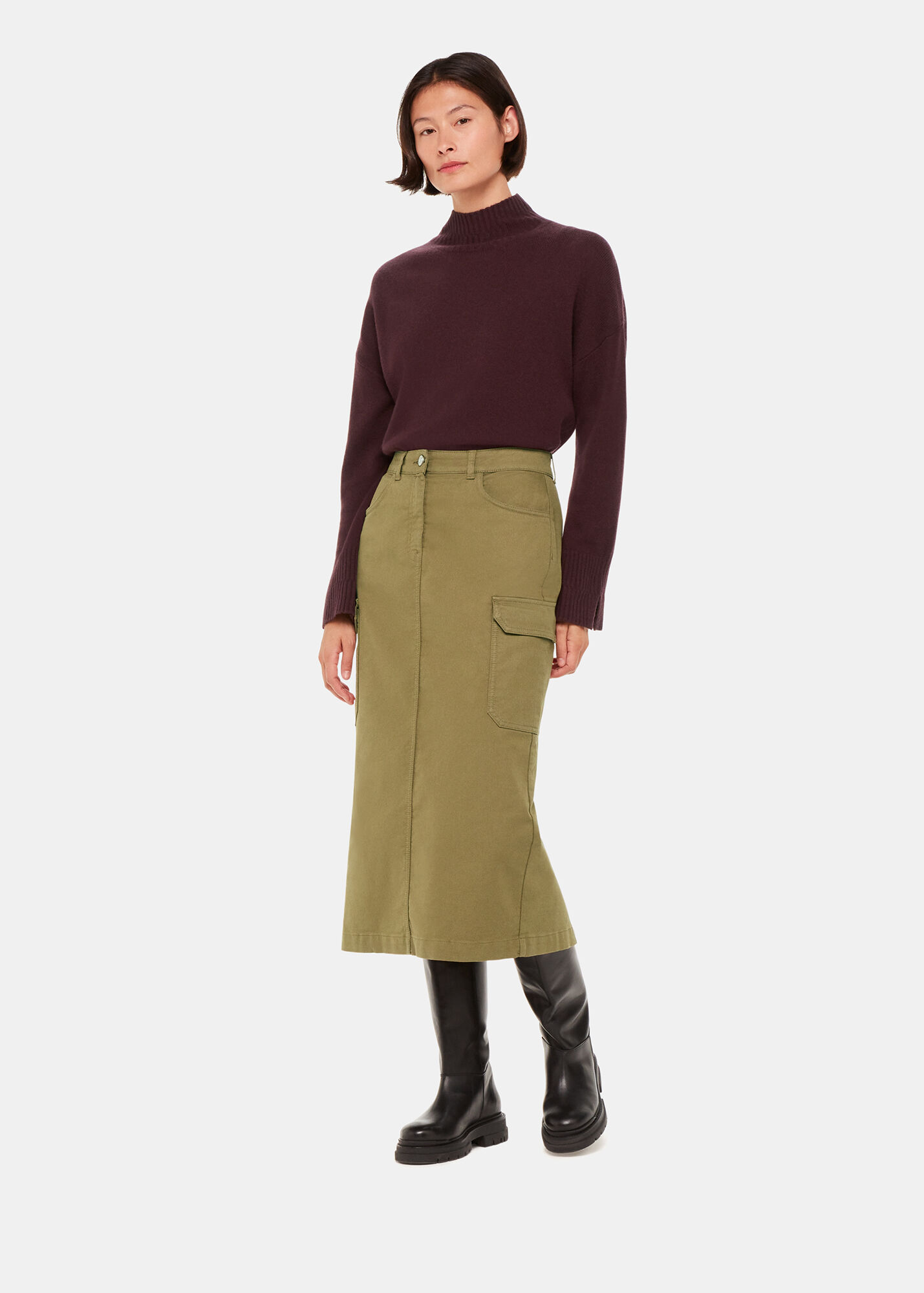 Burgundy Wool Double Trim Funnel Neck | WHISTLES | Whistles UK