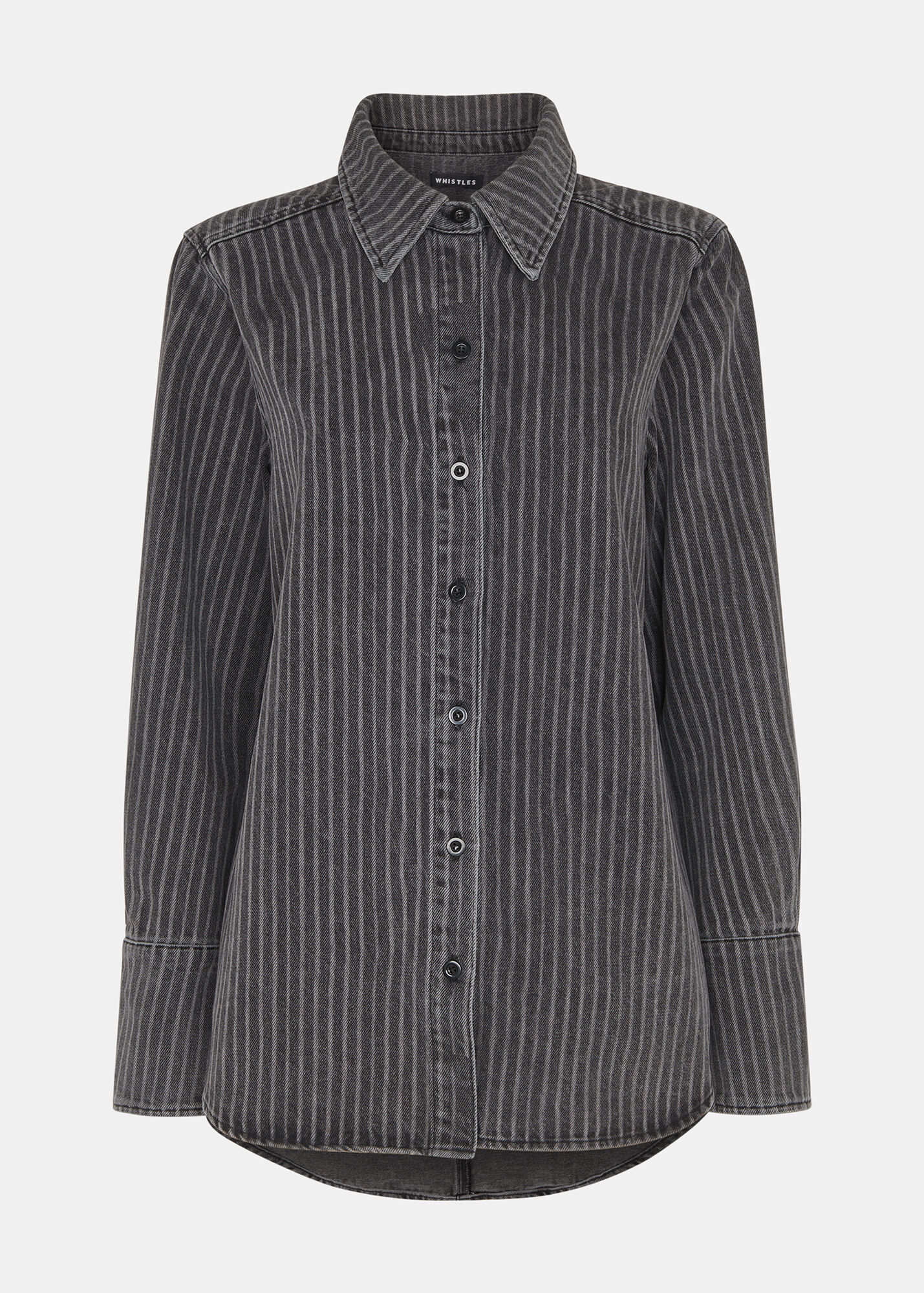 Washed Black Washed Stripe Denim Shirt | WHISTLES | Whistles UK