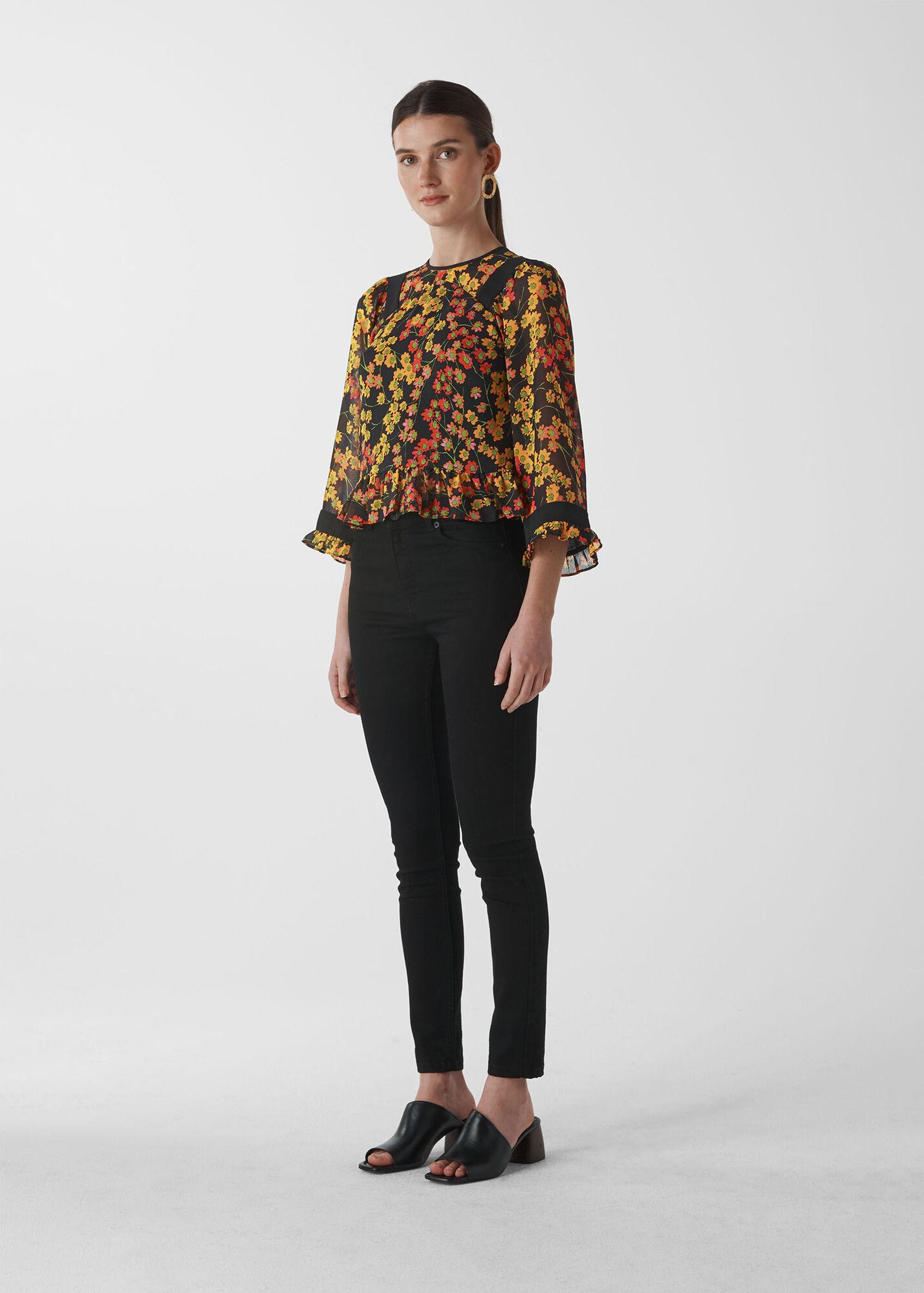 Multicolour Daisy Print Fluted Top | WHISTLES | Whistles UK