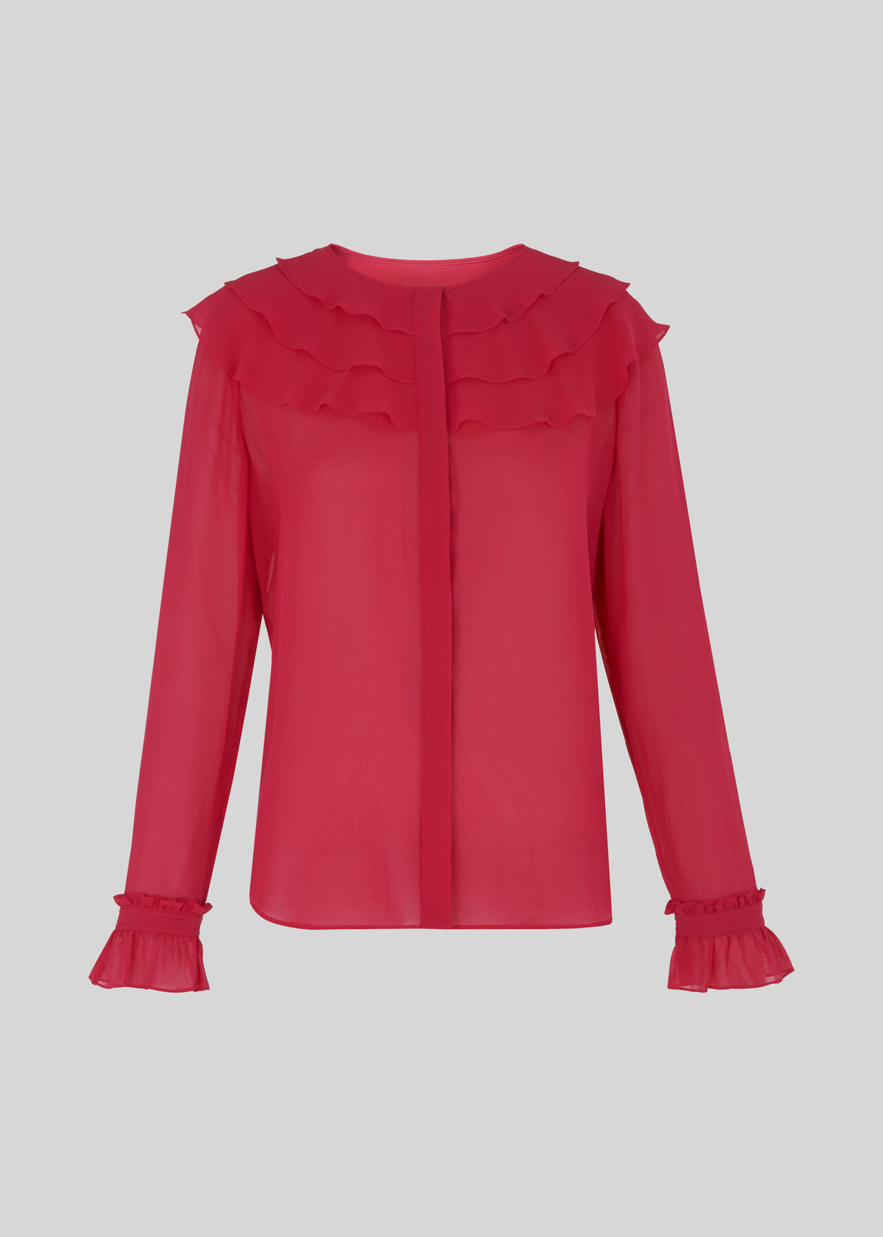 Lizzie Ruffle Silk Blouse, Fuchsia | WHISTLES
