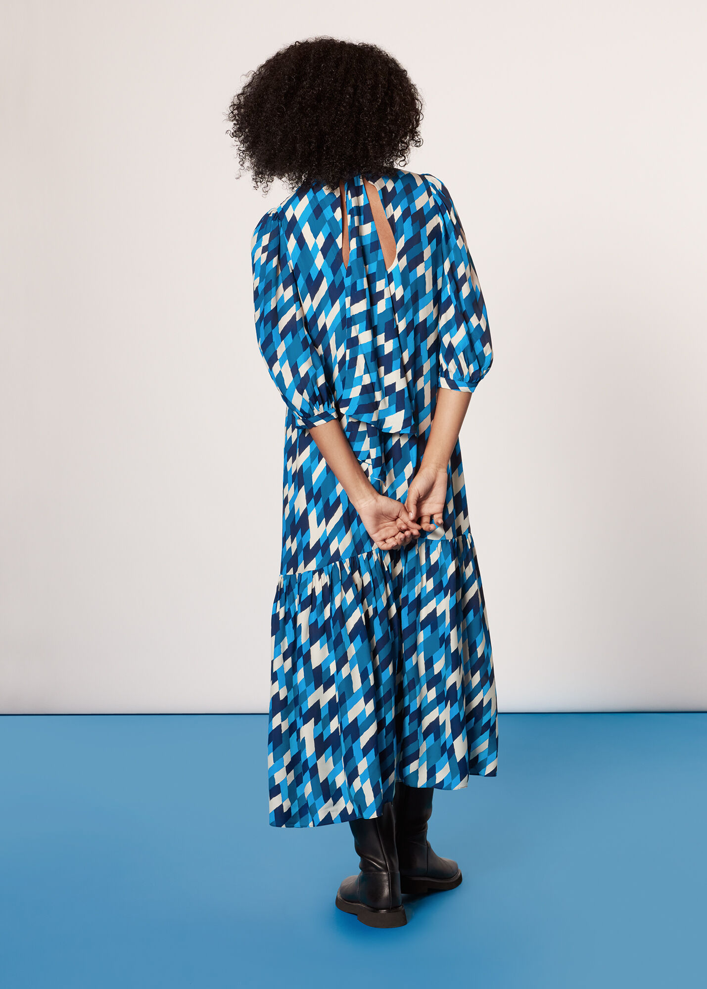 Blue/Multi Diagonal Diamond Dress | WHISTLES | Whistles UK