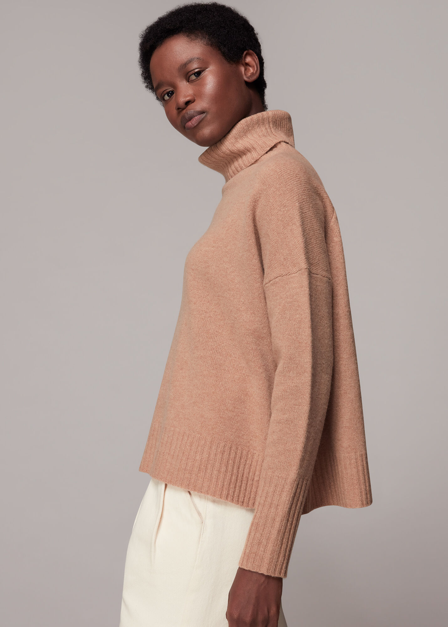 Camel Roll Neck Wool Knit | WHISTLES | Whistles UK