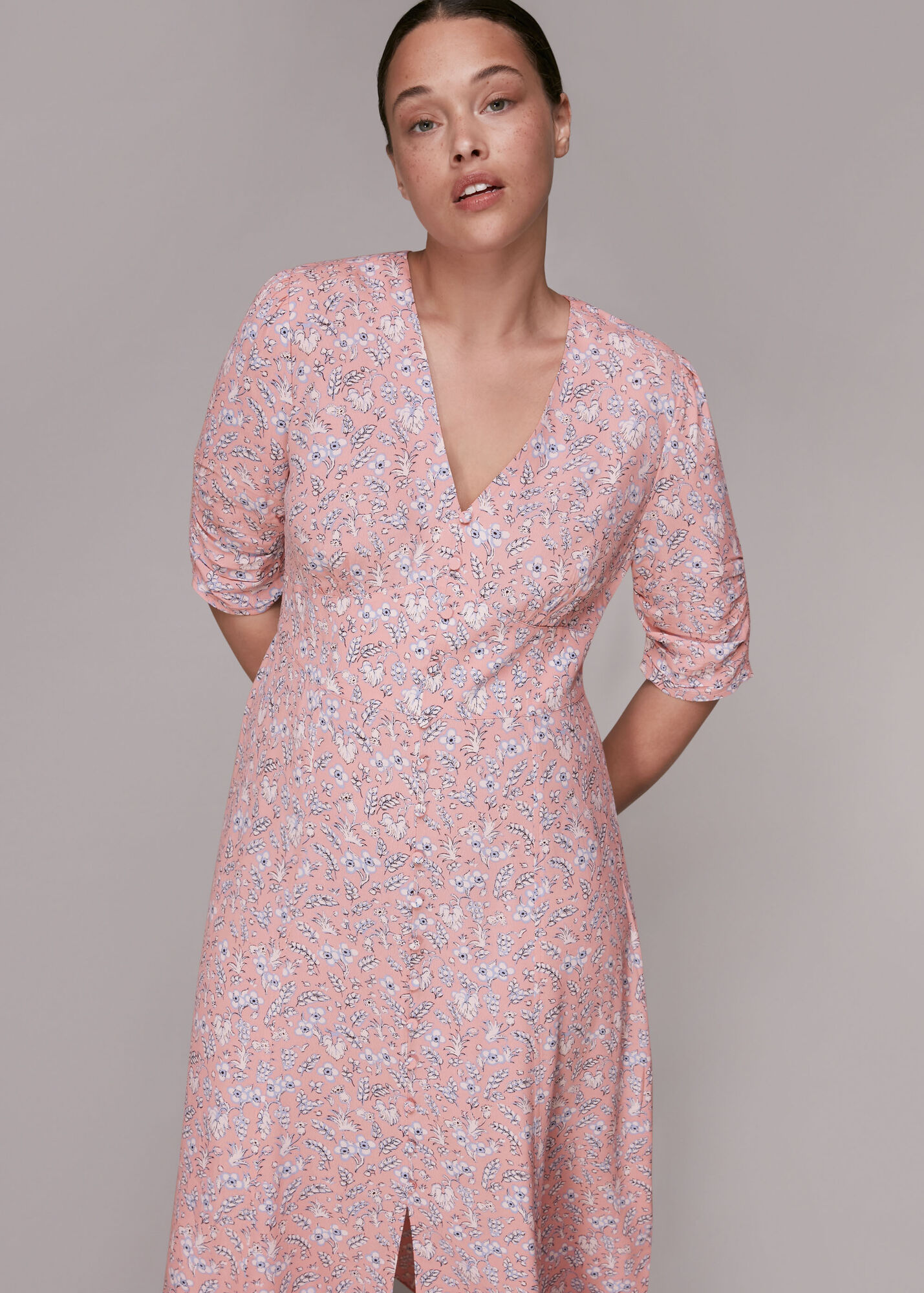 Pink/Multi Wheat Floral Midi Dress | WHISTLES | Whistles US