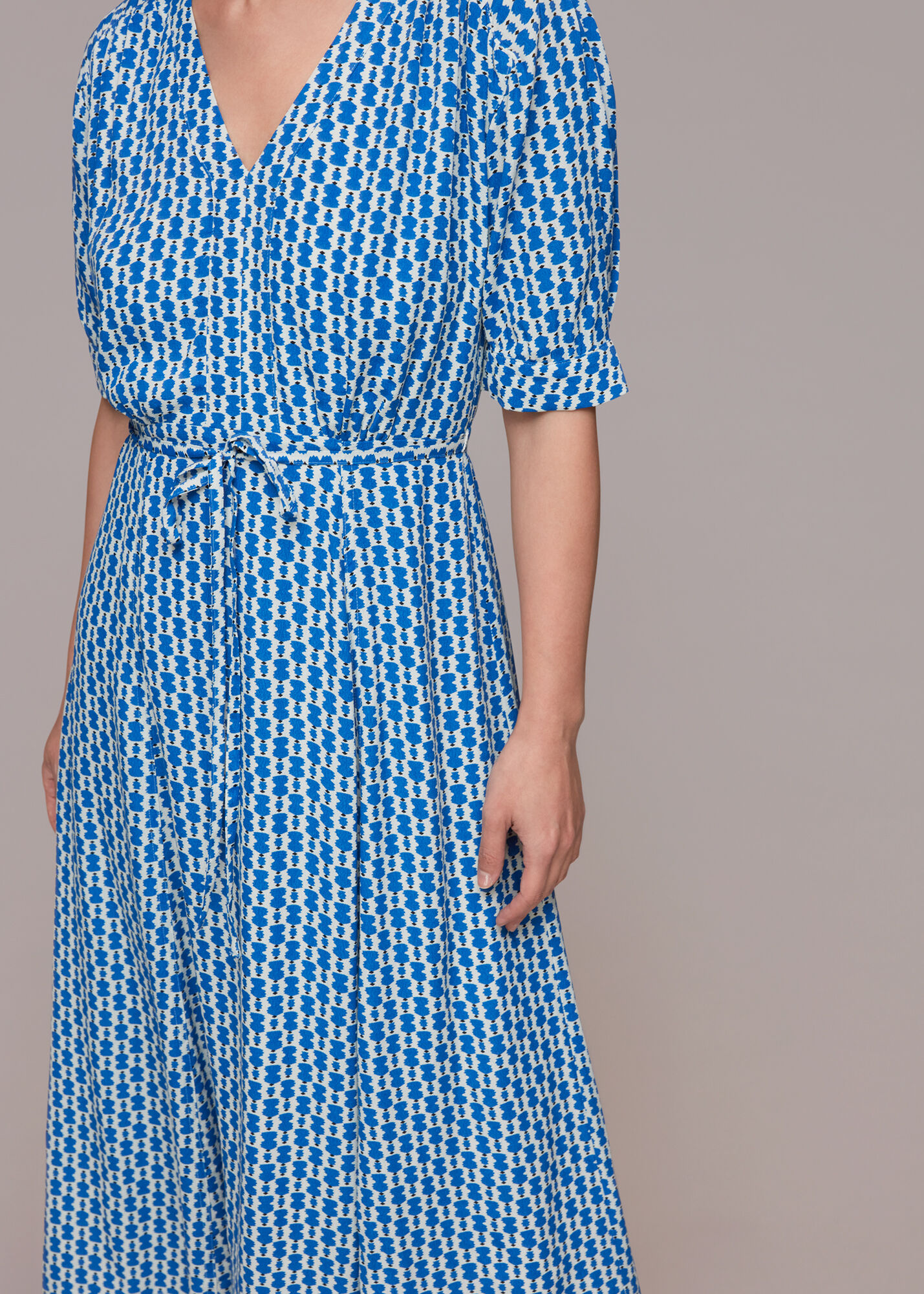 Blue/Multi Vertical Stack Midi Dress | WHISTLES | Whistles UK
