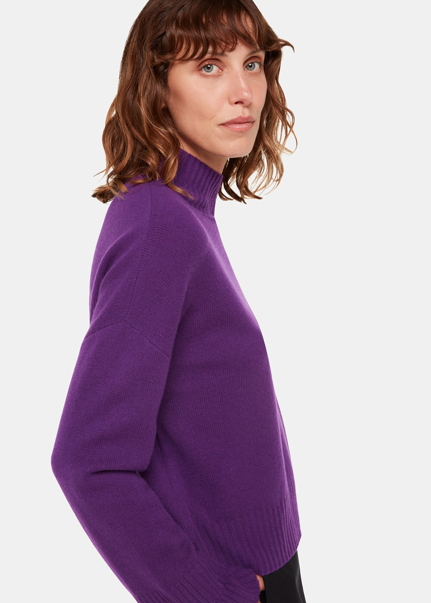 Purple Wool Double Trim Funnel Neck | WHISTLES | Whistles UK