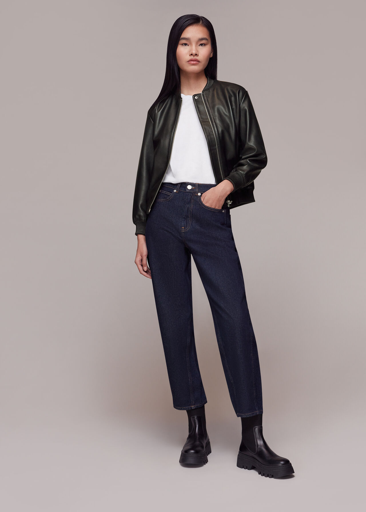 Black Laura Leather Bomber Jacket | WHISTLES