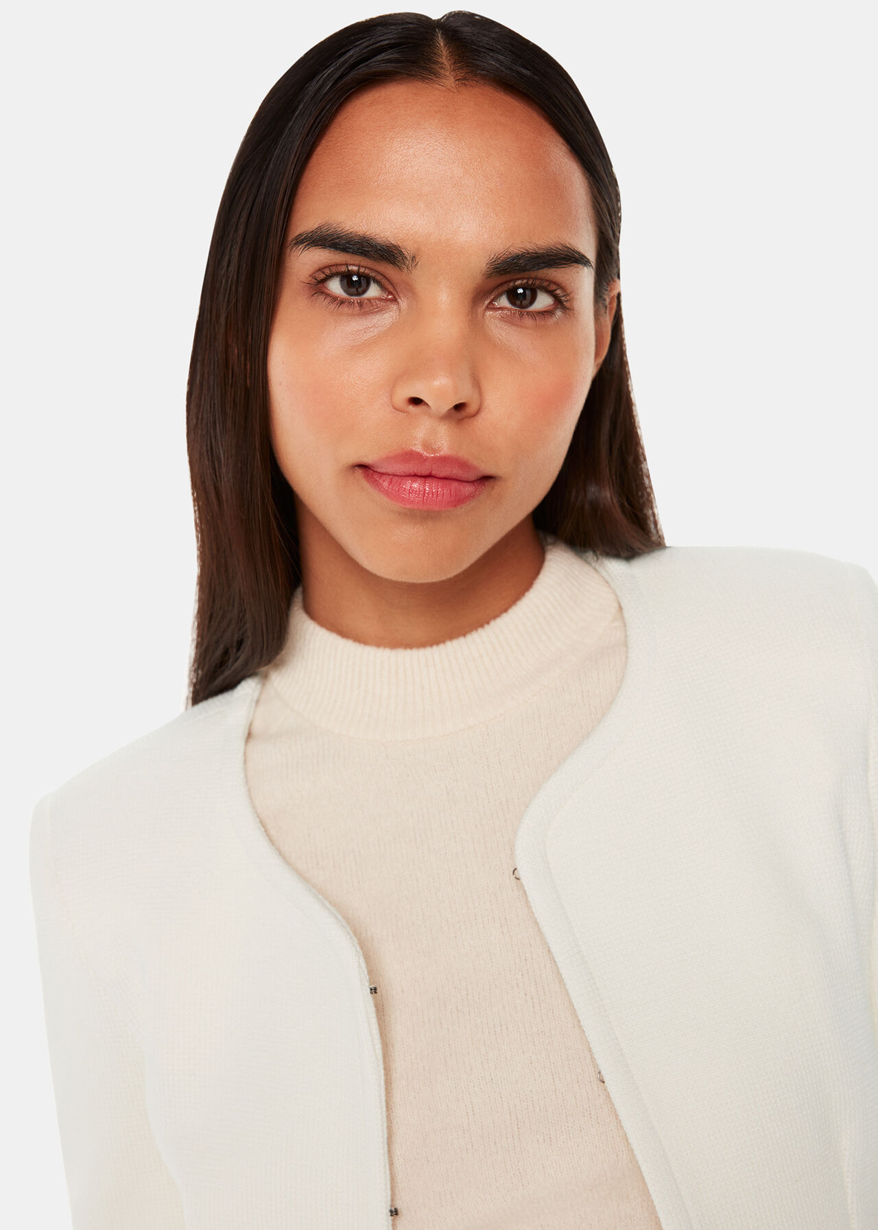 Ivory Collarless Cropped Jersey Jacket | Whistles