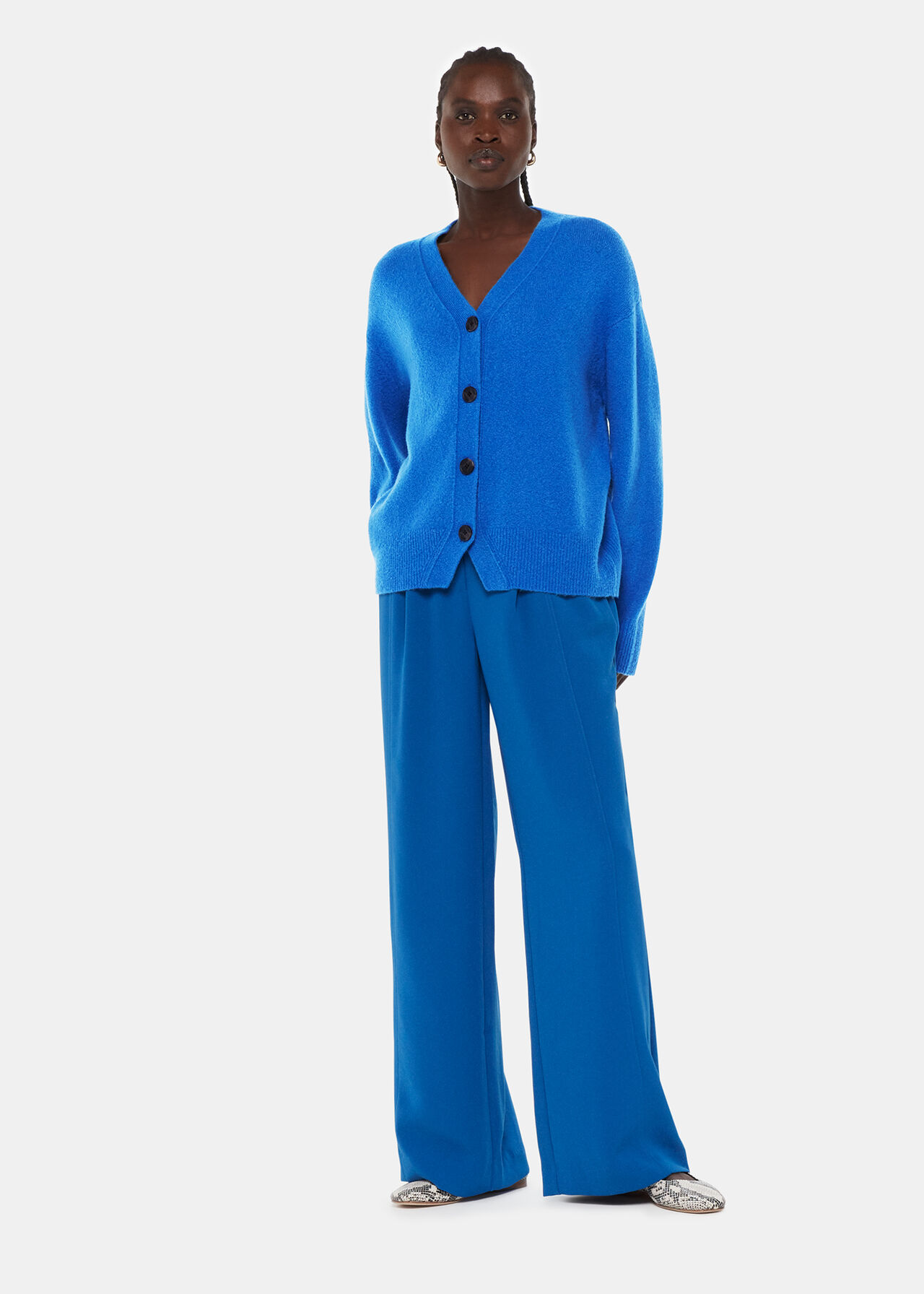 Blue Textured Wool Mix Cardigan Whistles Whistles Uk