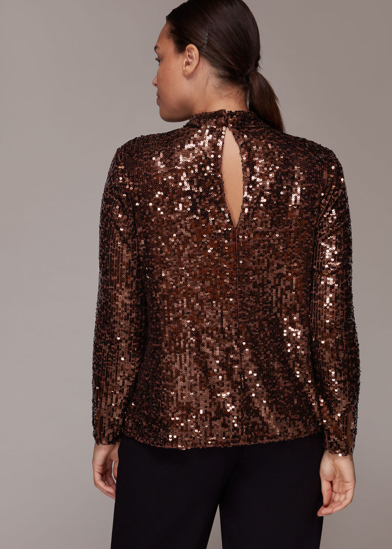 Chocolate High Neck Sequin Top Whistles