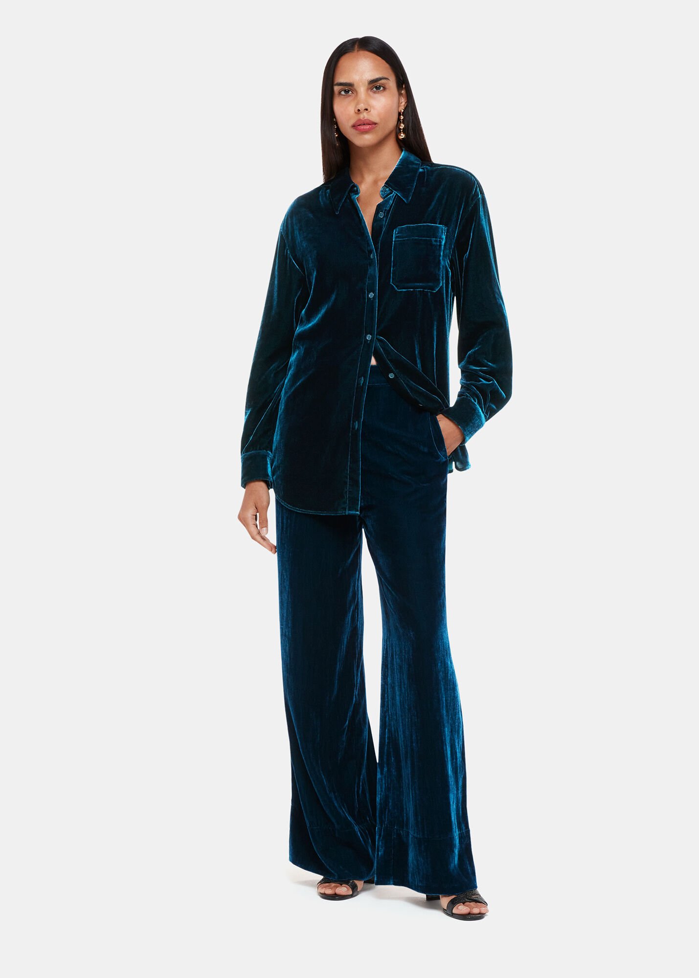 Dark Blue Velvet Oversized Shirt With Front Pocket | Whistles ...
