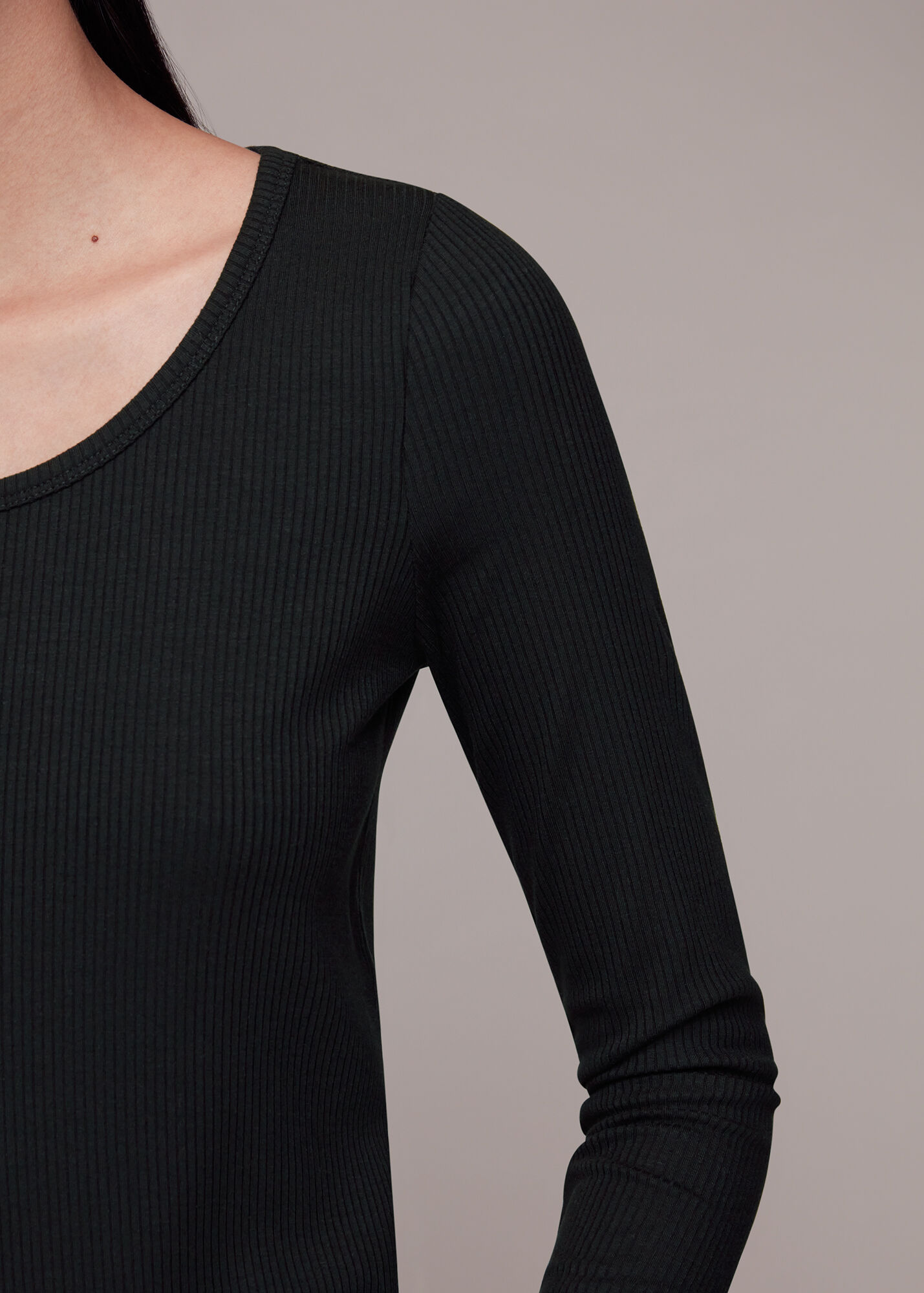 Black Ribbed Scoop Neck Top Whistles Whistles Uk