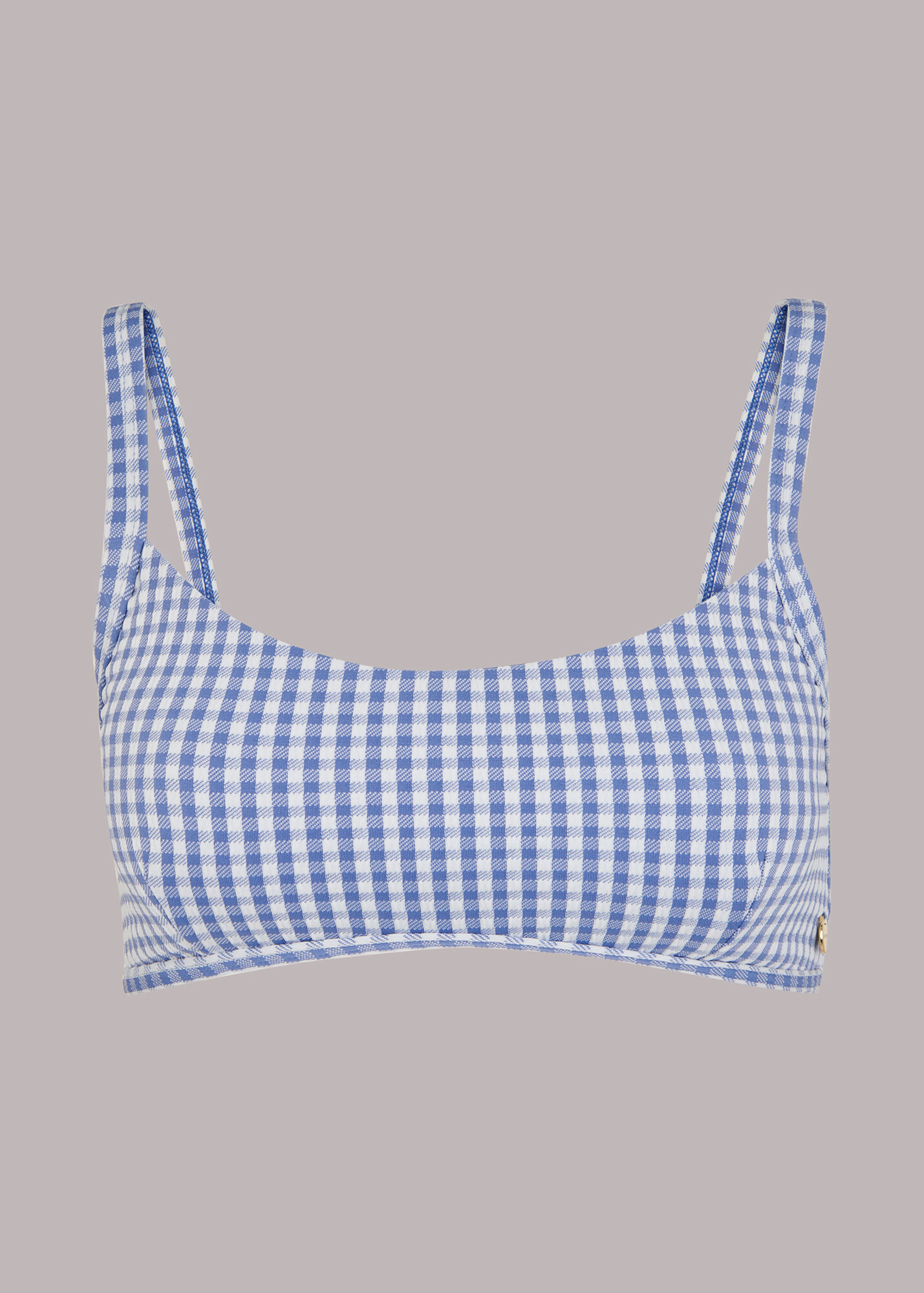 Blue/Multi Gingham Texture Bikini Top | WHISTLES | Whistles UK