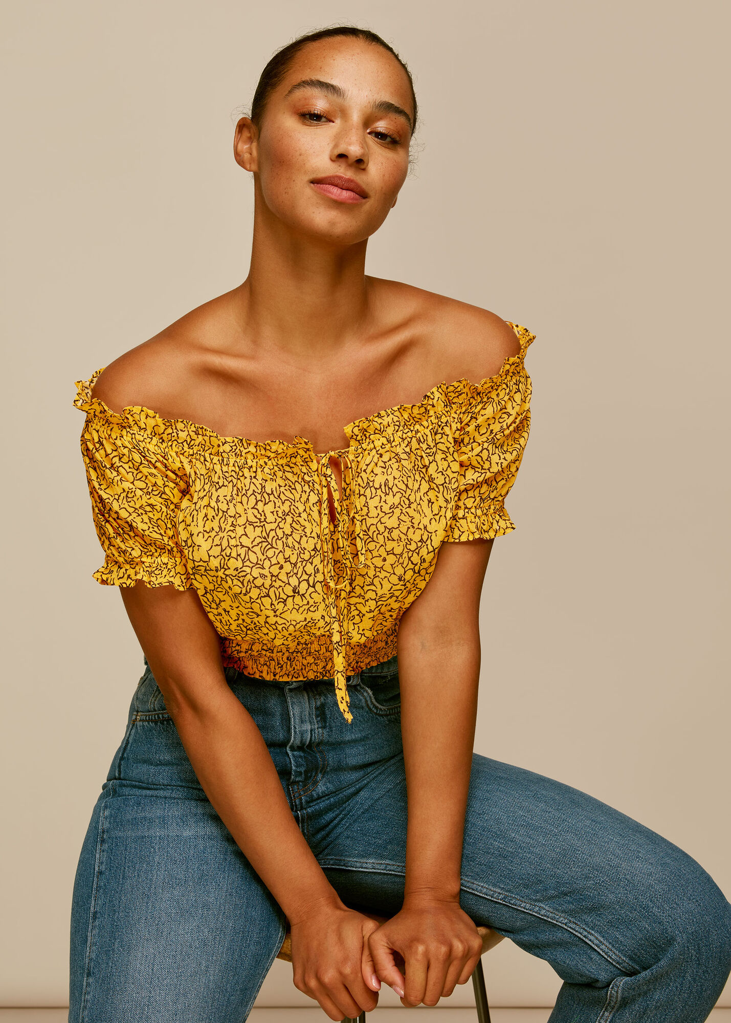 Yellow/Multi Floral Line Beach Crop Top | WHISTLES