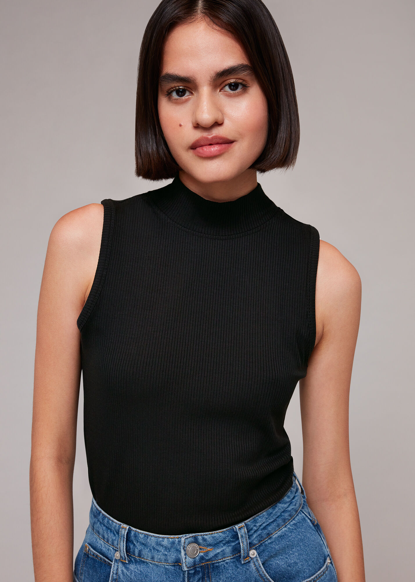 Black Ribbed Keyhole Tank | WHISTLES | Whistles UK